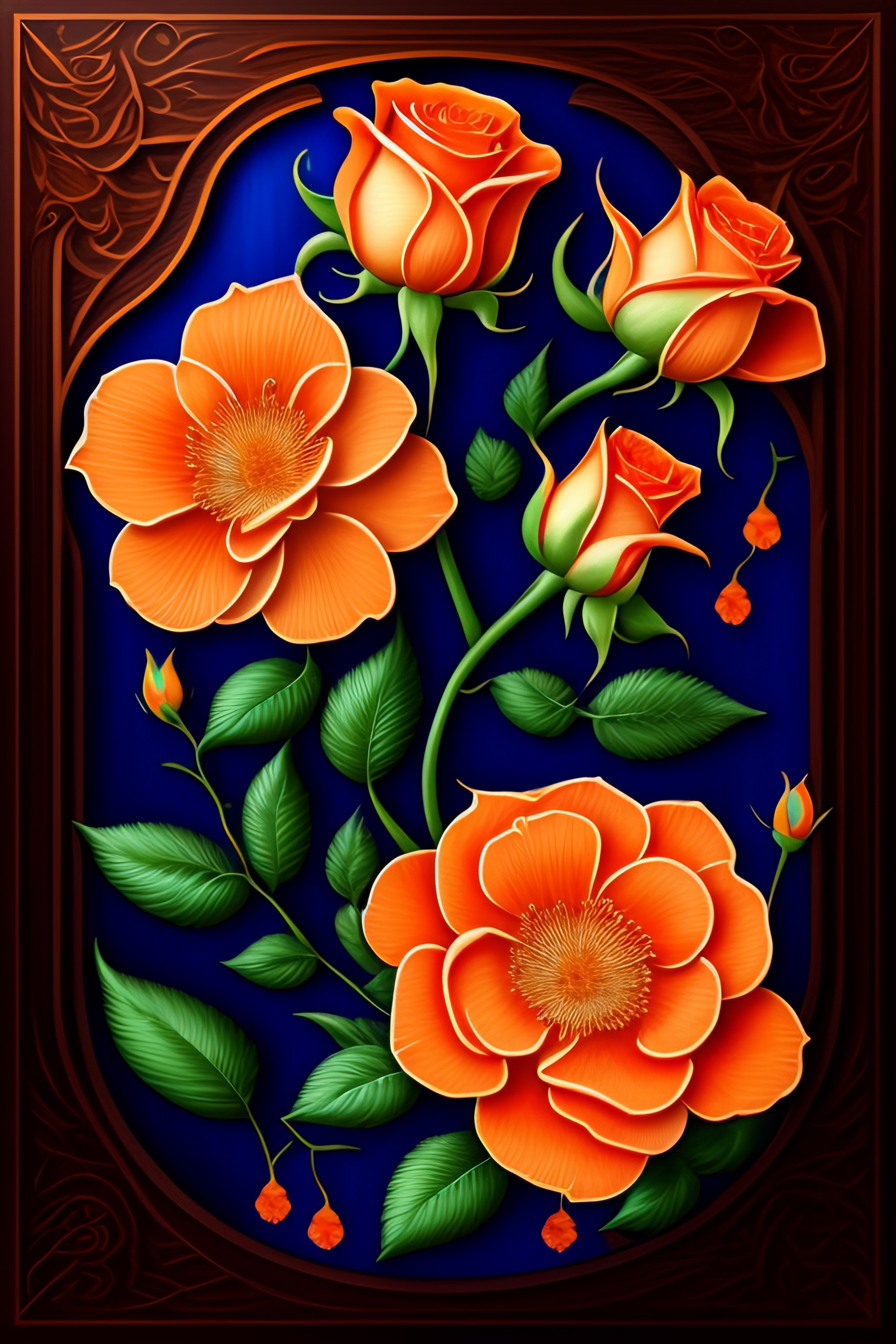Lexica - Olympian blue and Tangerine Orange classical floral elements ...