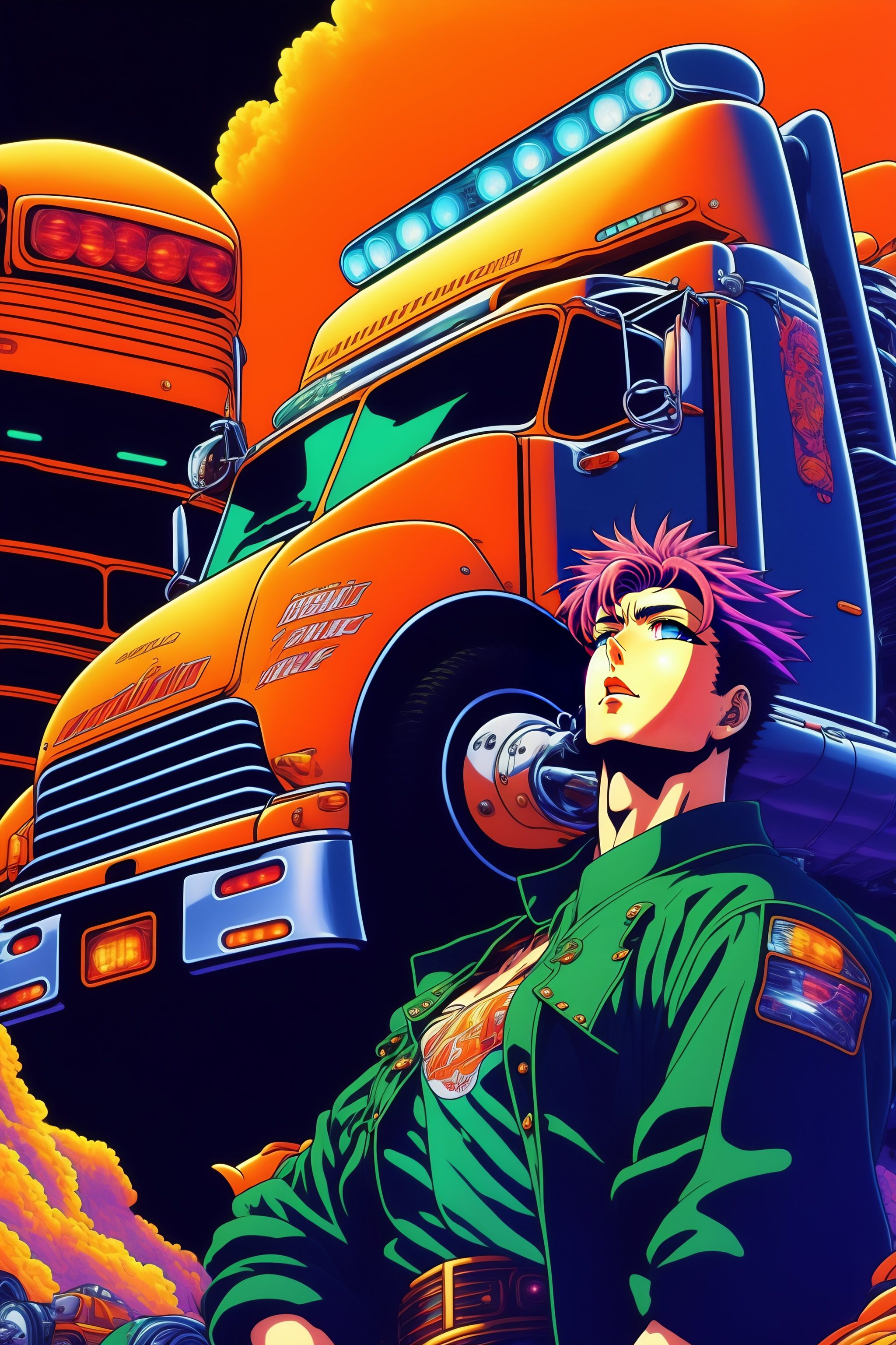 Lexica - Vintage 90's anime style. cluttered truck interior; truck ...