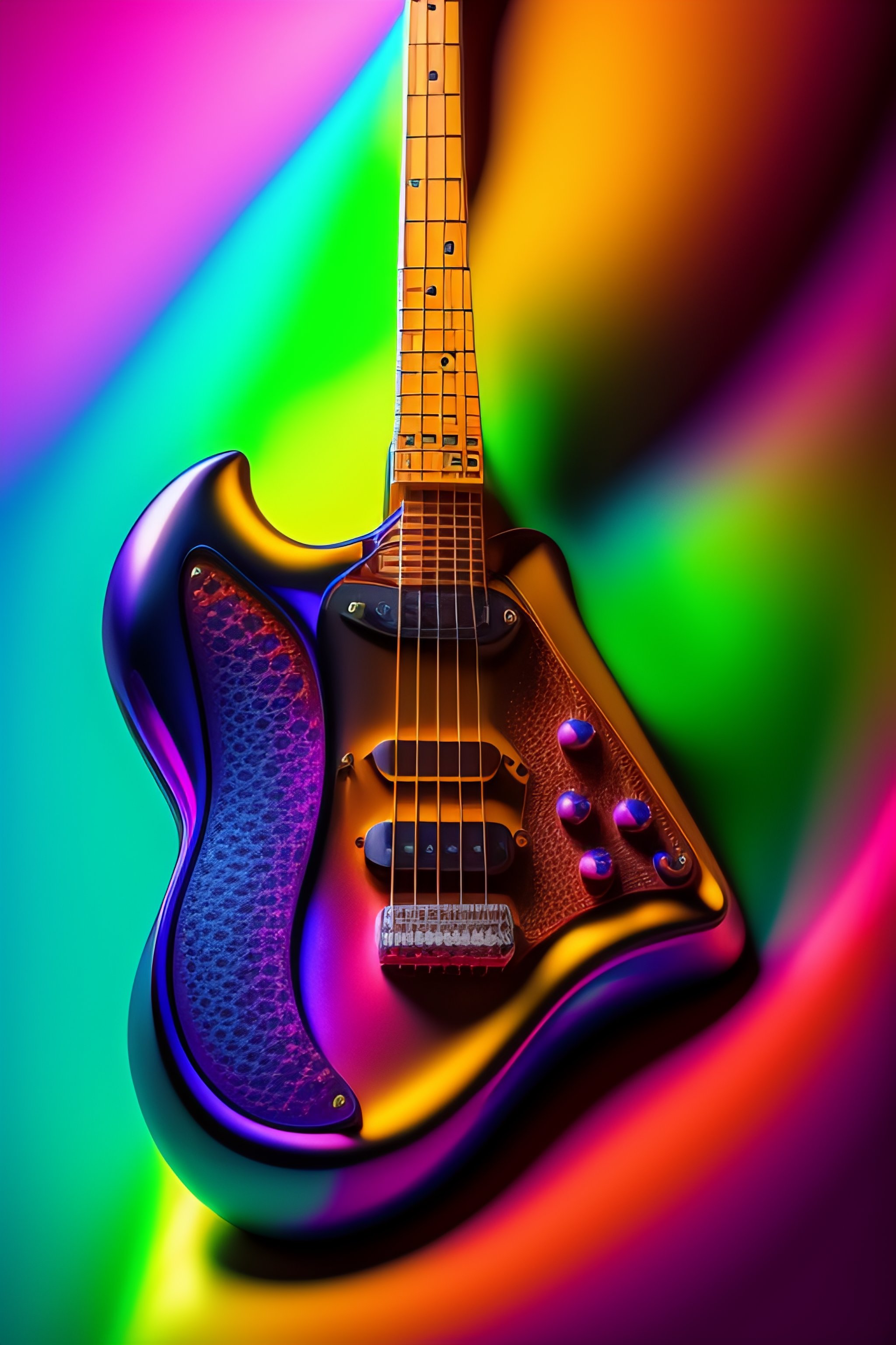 Lexica - Alien guitar, flowing shapes, holes, shiny, colorful product ...