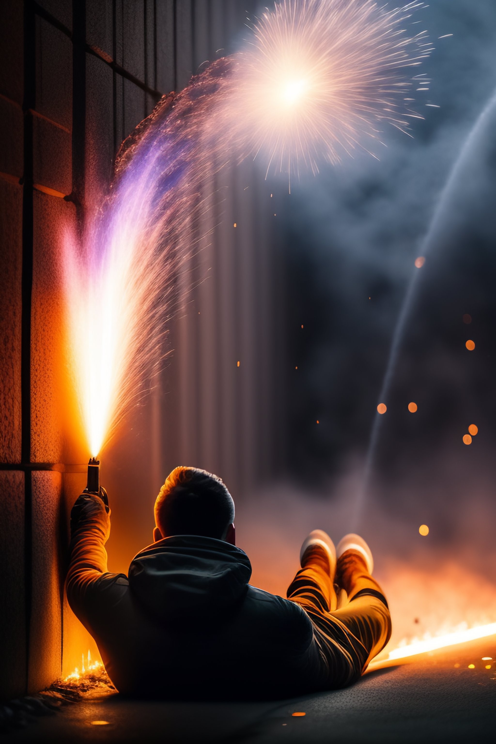 Lexica - Man lying on the ground shot leaning against a wall bleeding ...