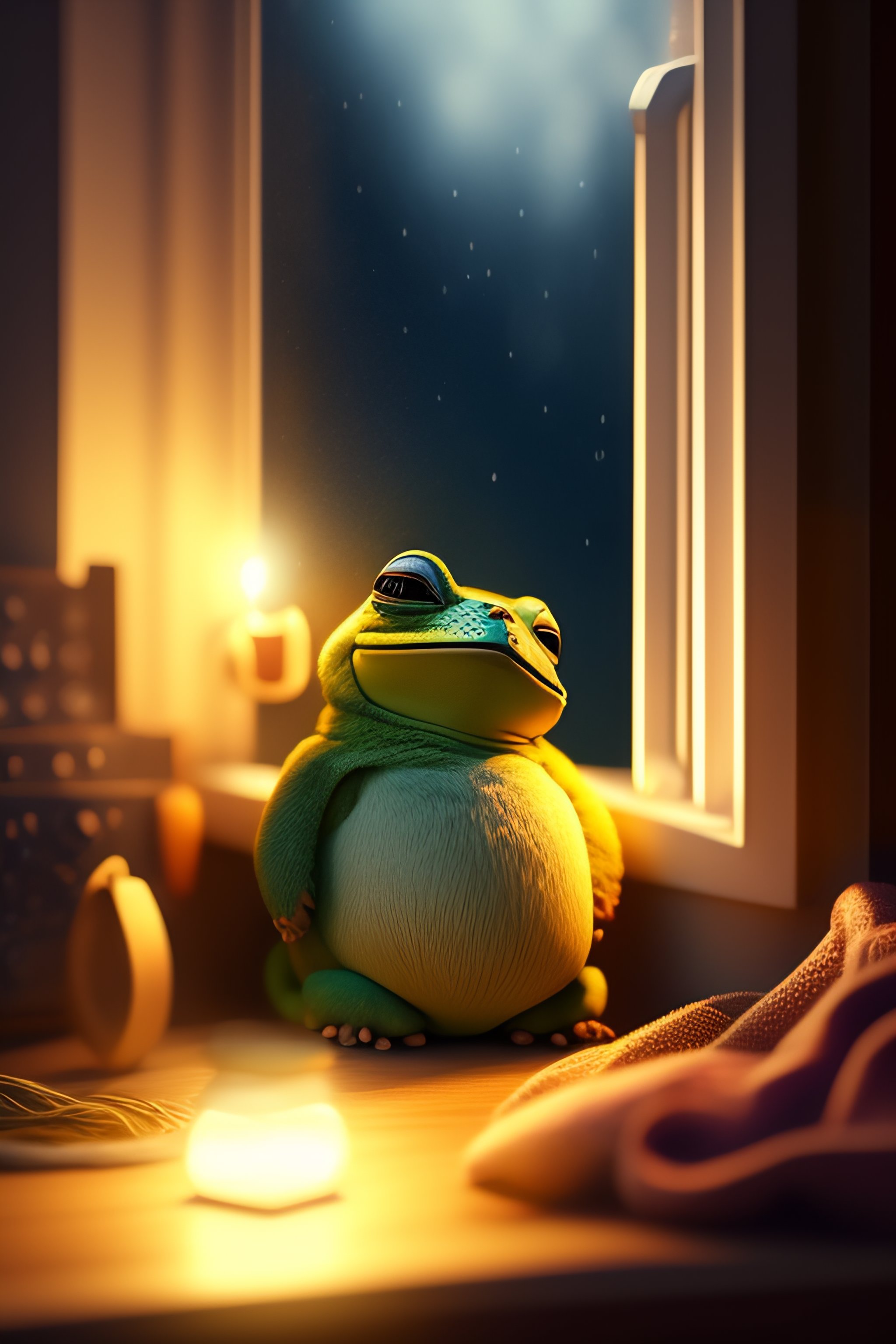 Lexica - An exhausted pepe the frog in his studio sewing at his sewing ...