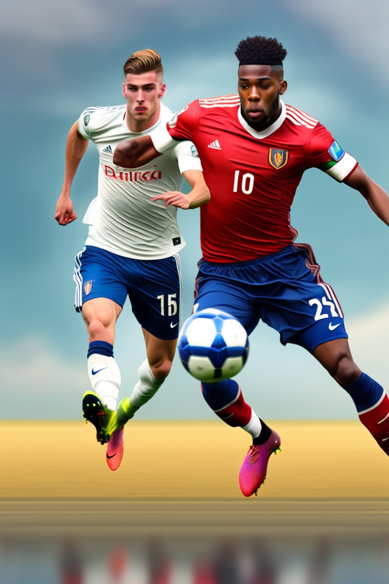 Lexica - 2 football players pressing on a professional dribbler while ...