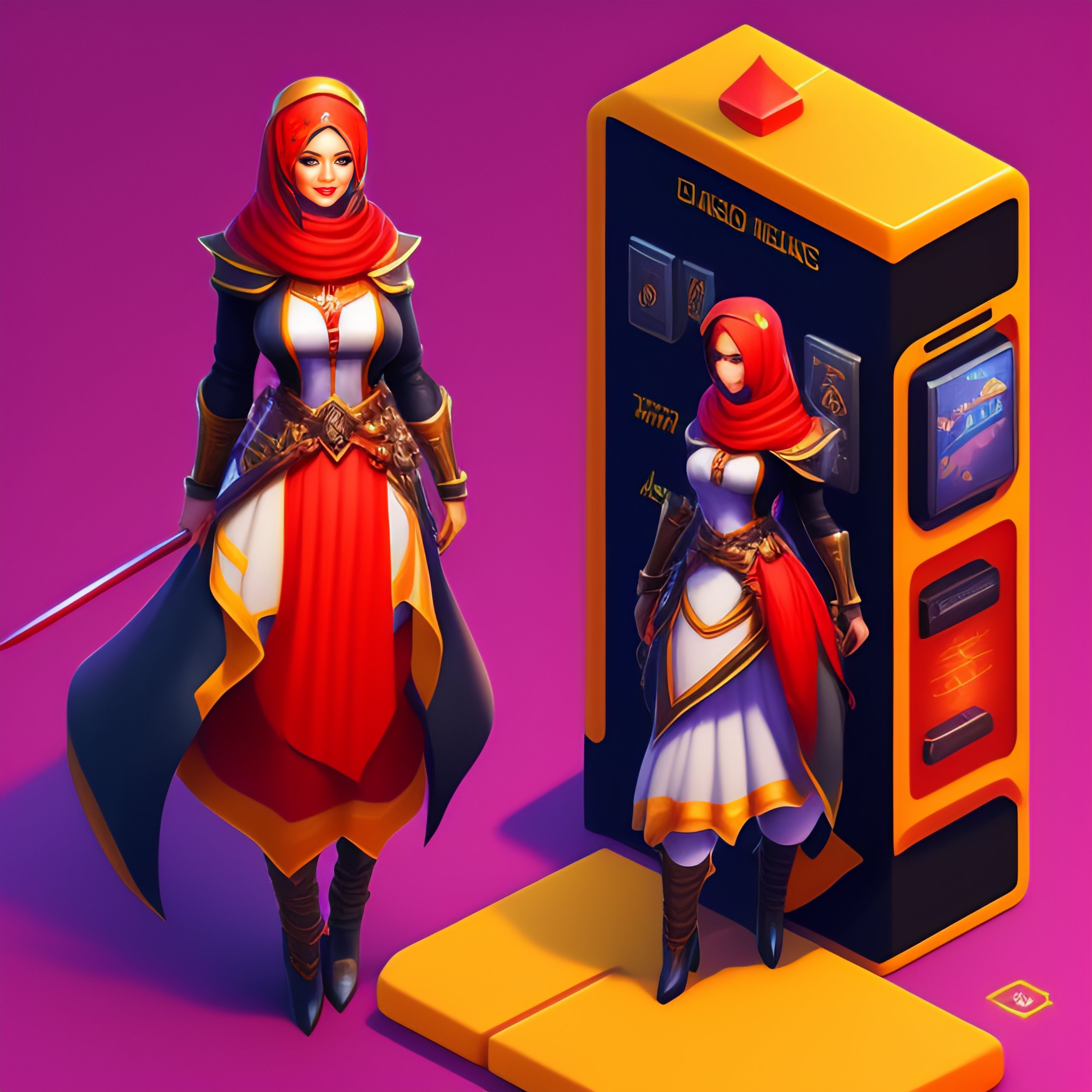 Lexica - Female blodmage personage pose isometric for game full body
