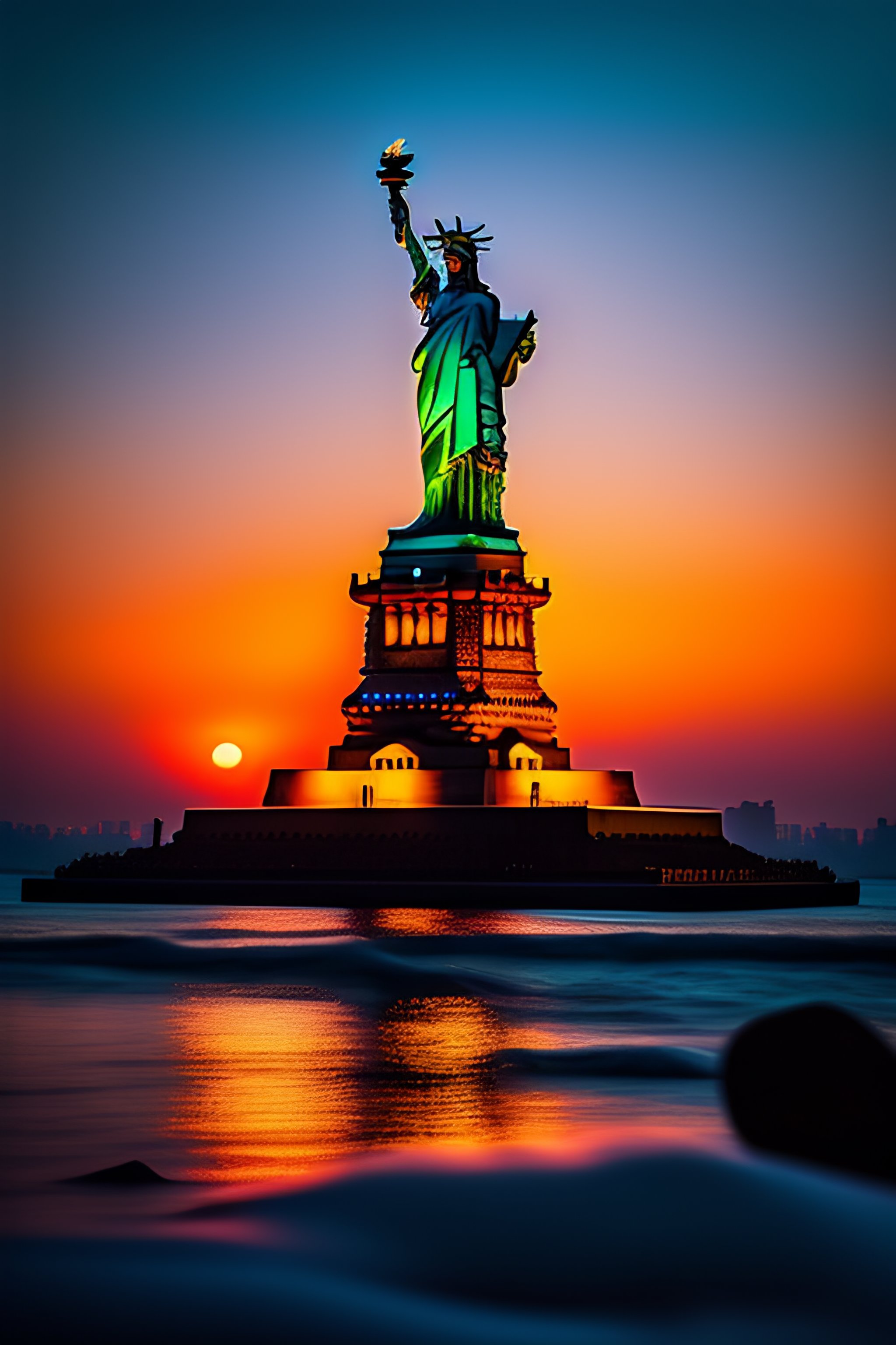 Lexica - Statue of Liberty in Mumbai, India during sunset