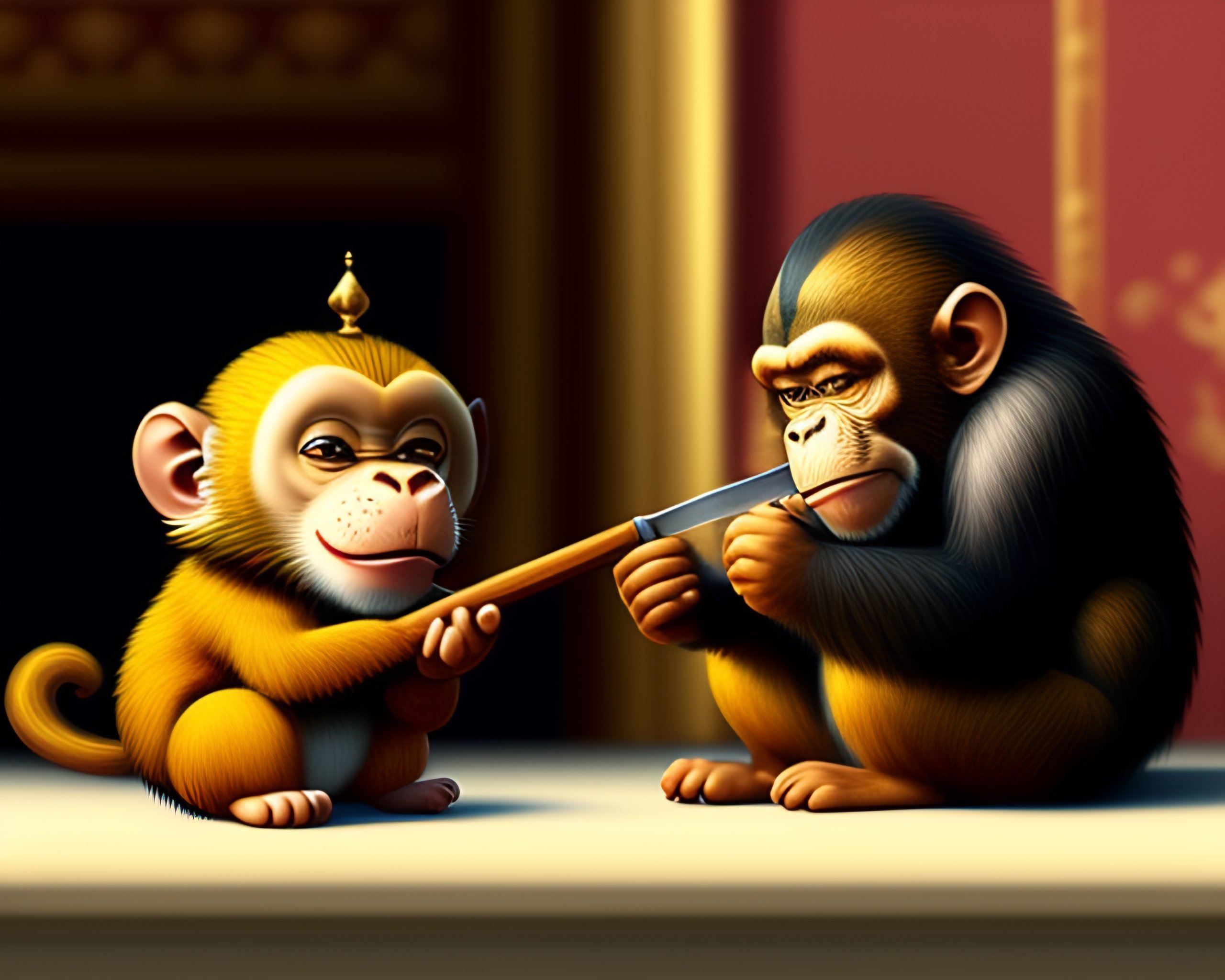 Lexica - An emperor in his palace, with his monkey holding a knife ...