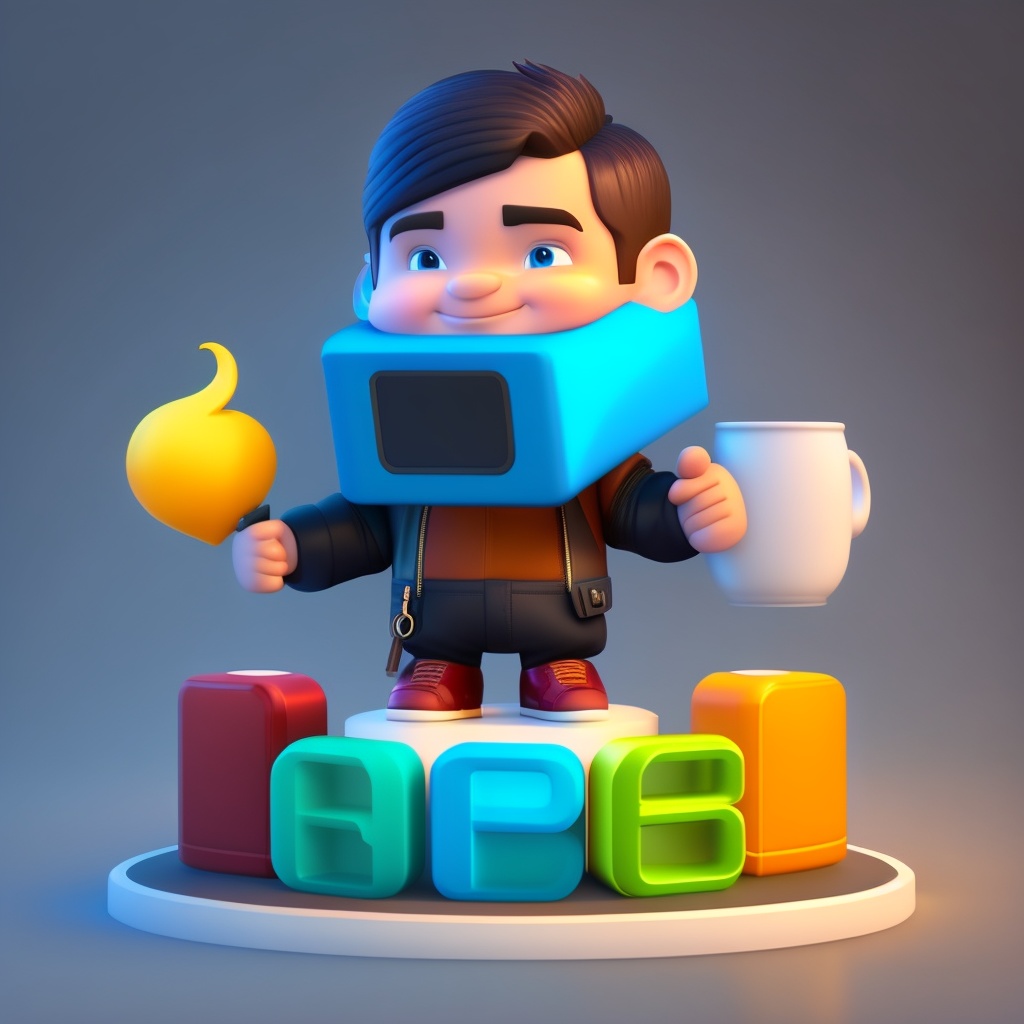 Lexica - A 3d boy character,happy , tech ,boy learning java script ...