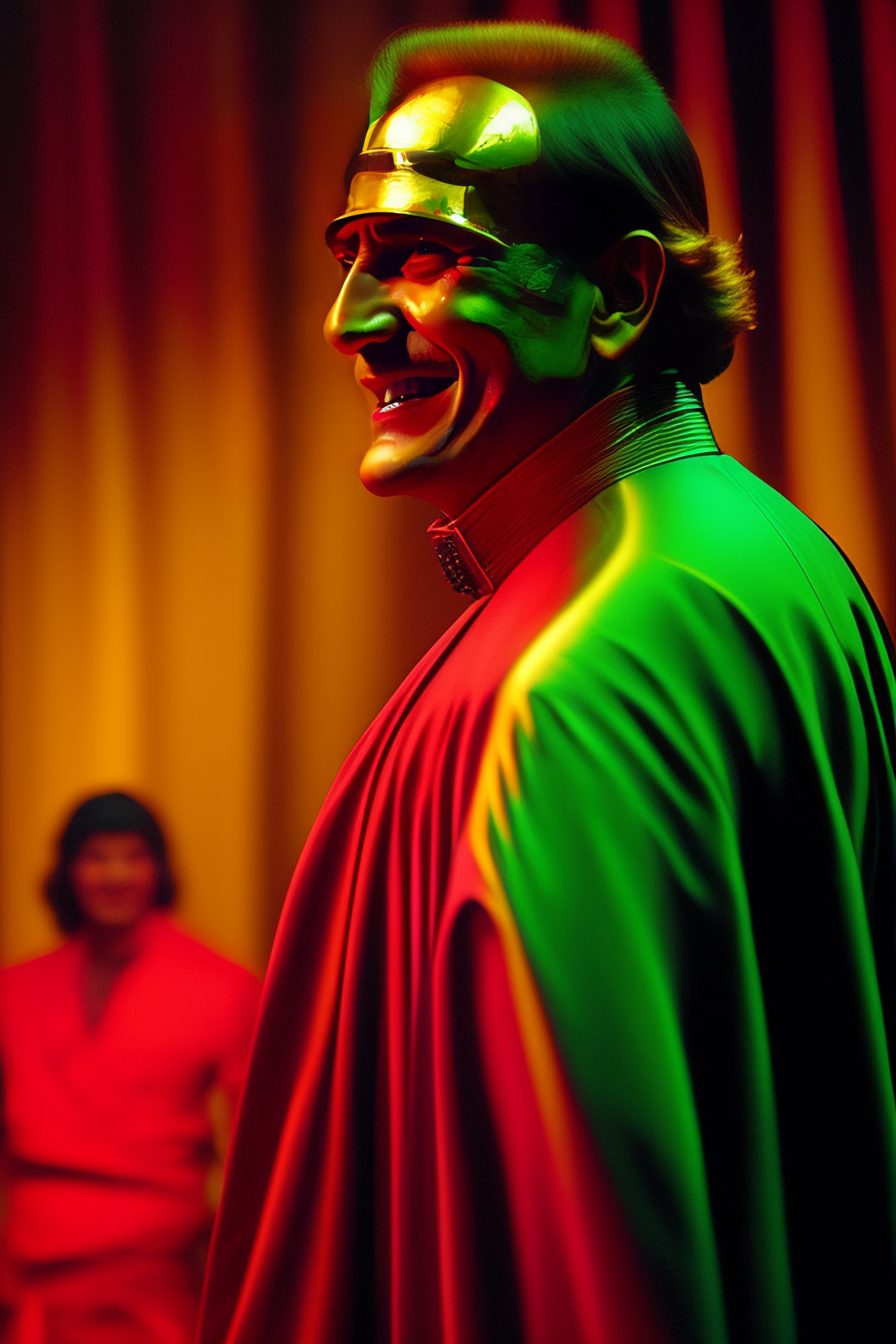 Lexica - The standup comedy comedian smiling short haired superhero golden mask painted by ...