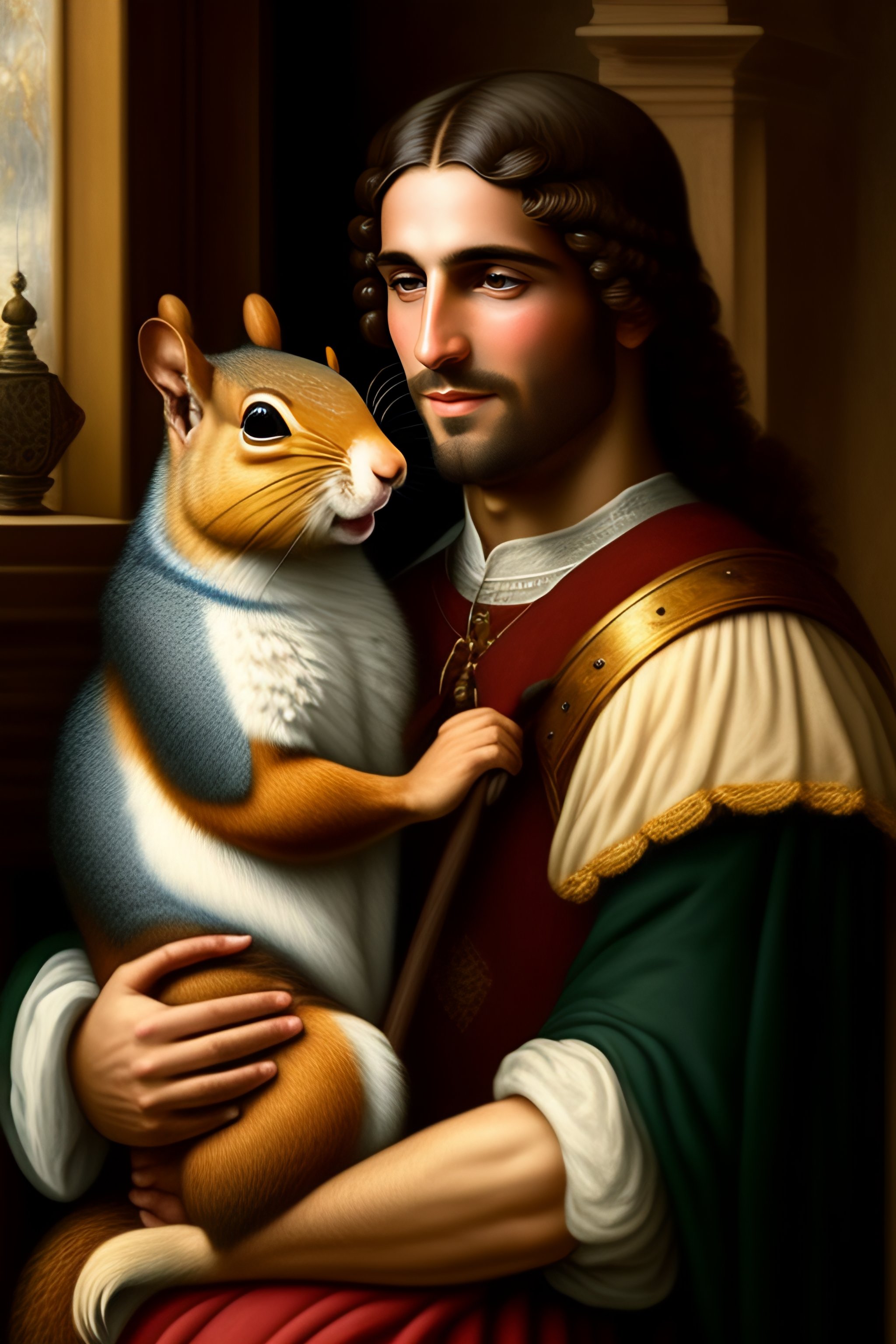 Lexica - Jacob Collins-Levy in medieval style whith squirrel in his arms