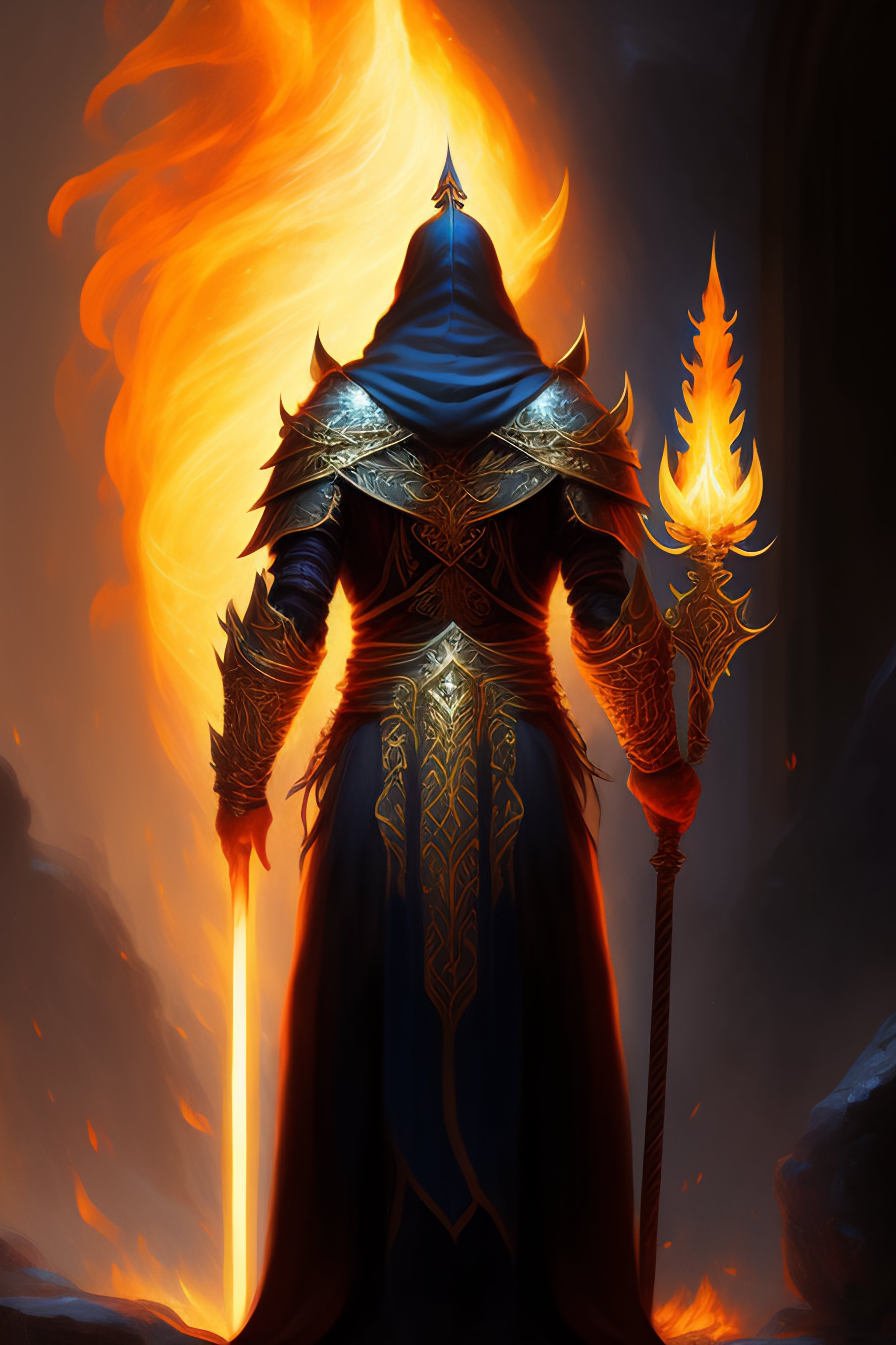 Lexica - Scene of a back view of a dark elf mage wearing a hooded tunic ...