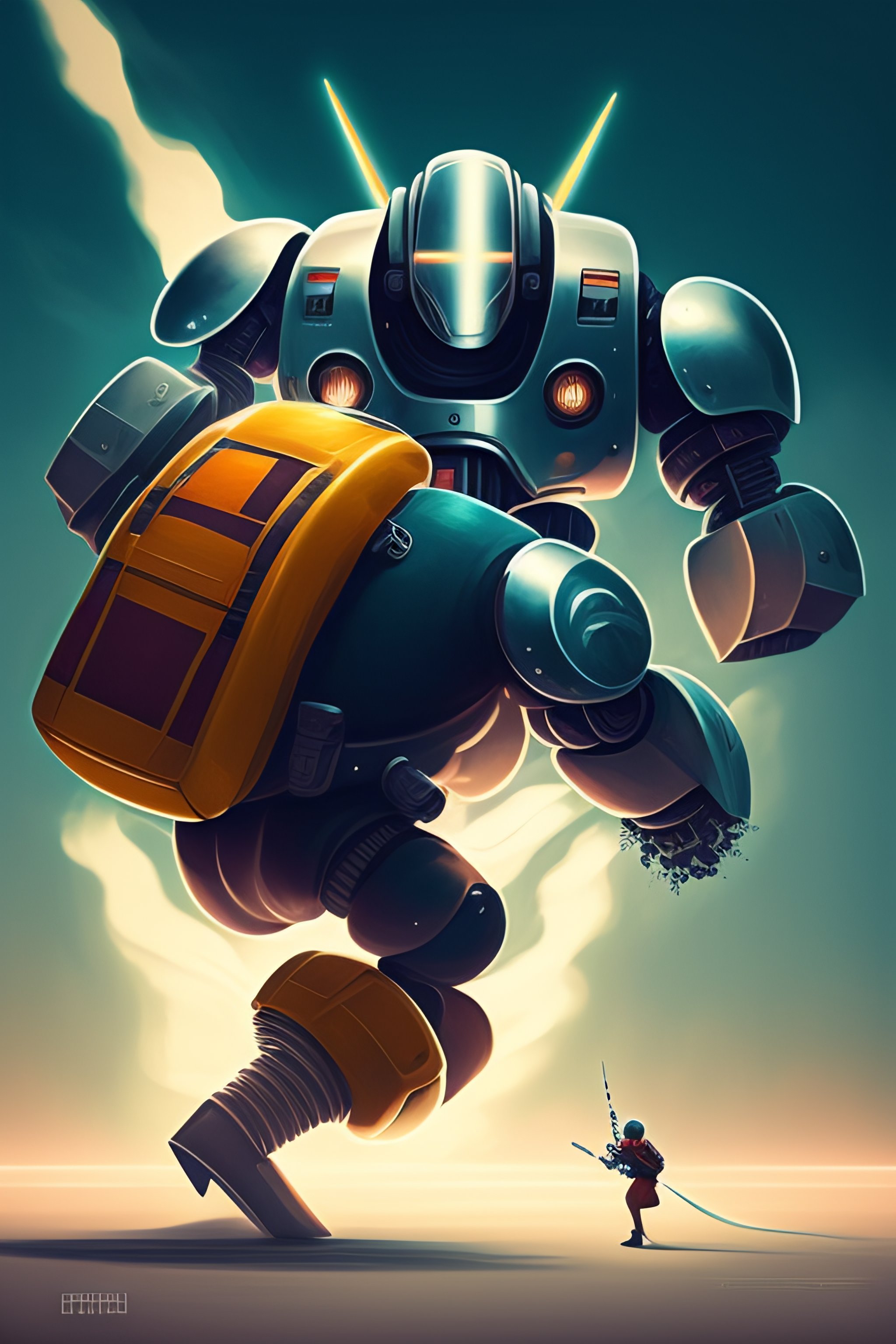 Lexica - A man attacking an innocent robot, fantastic illustration