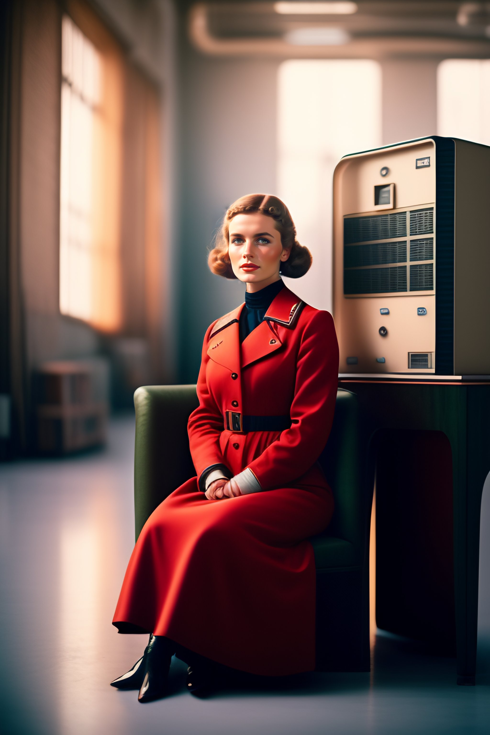 Lexica - A Soviet girl sitting in a chair in front of a soviet computer ...