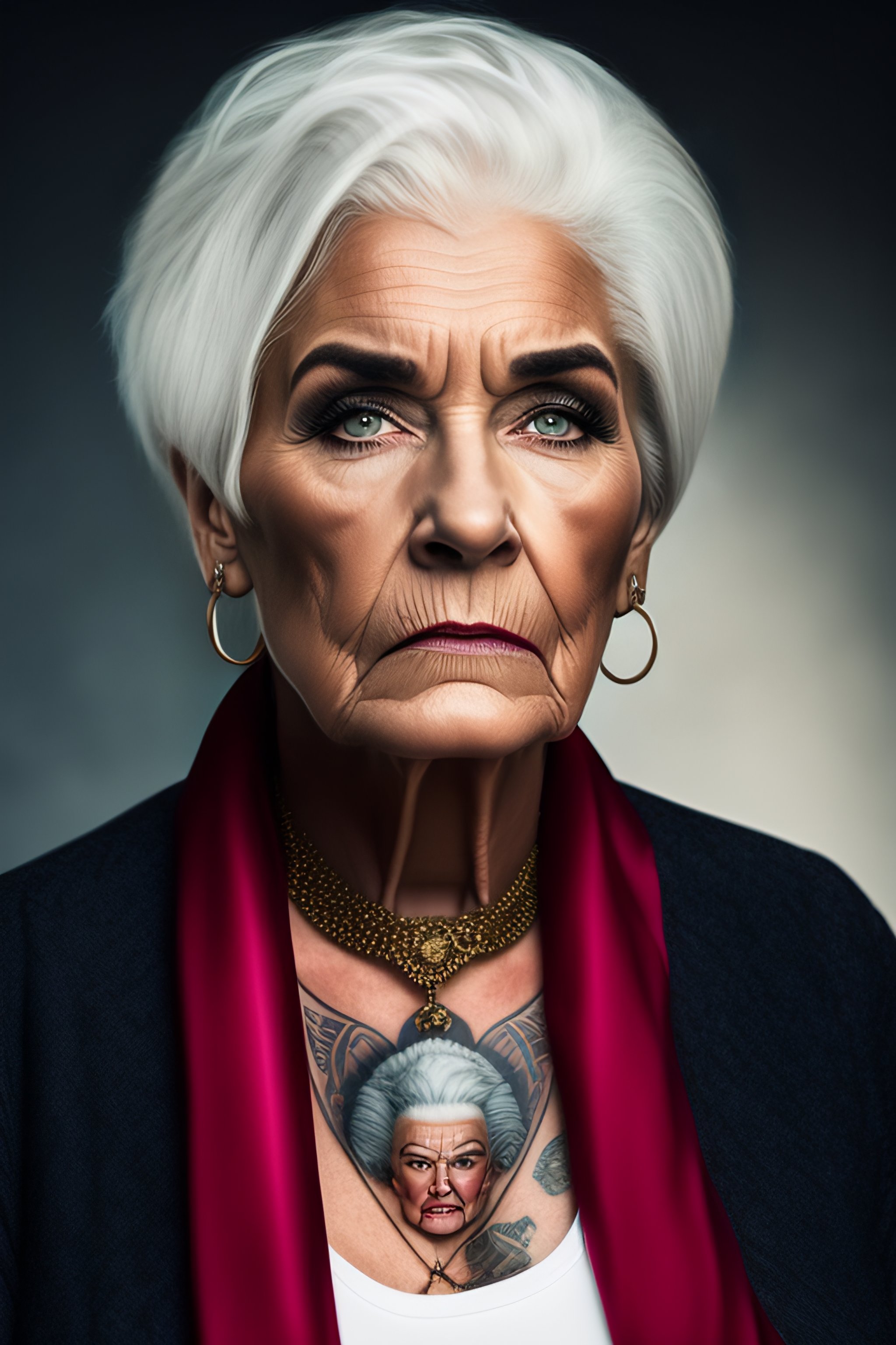 Lexica - Portrait of a grumpy mean scowl old woman with white hair and ...