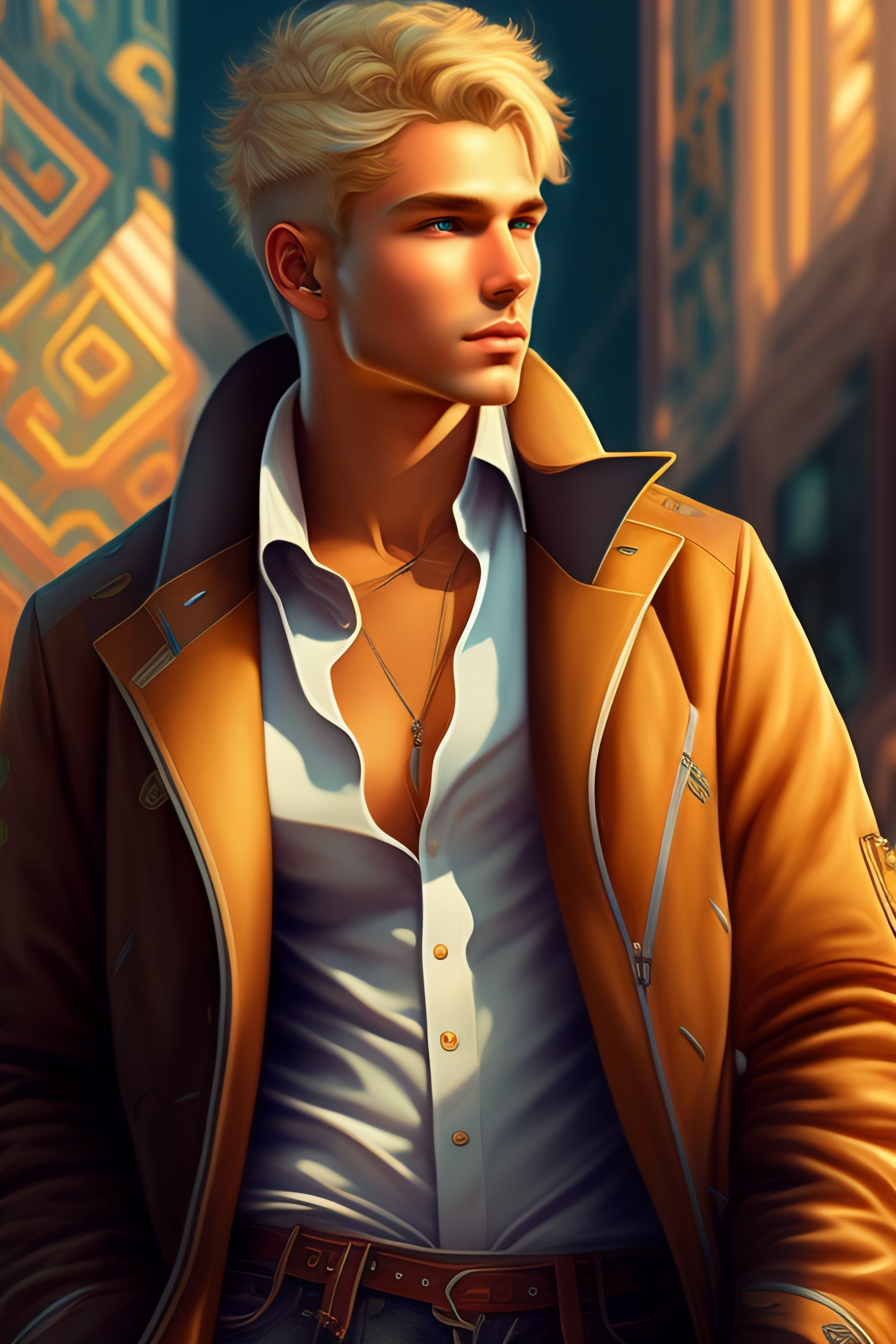 Lexica - Modern young man gon shirt absent with ash blond hair, jeans ...