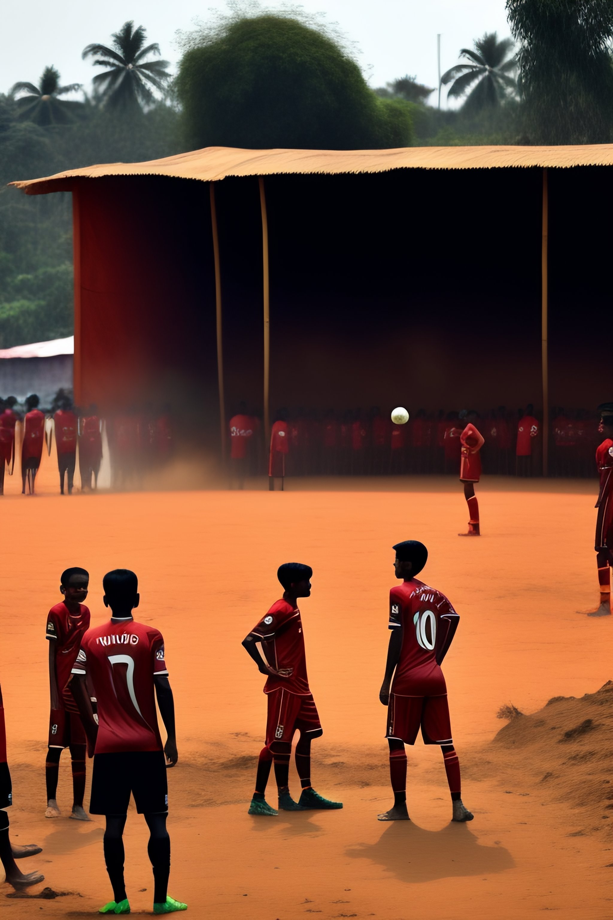 Lexica - Liverpool players stands on the sidelines of a dusty ...