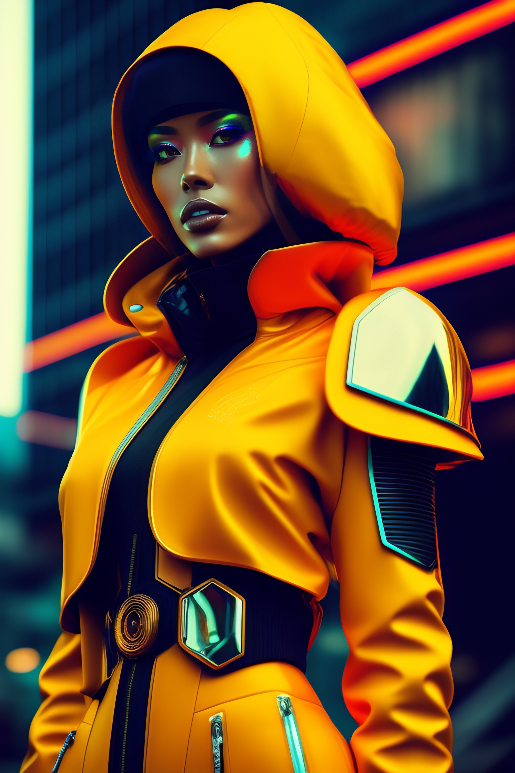 Lexica - Cuberpunk. retro futurism. neon. Mech Punk clothes with short ...