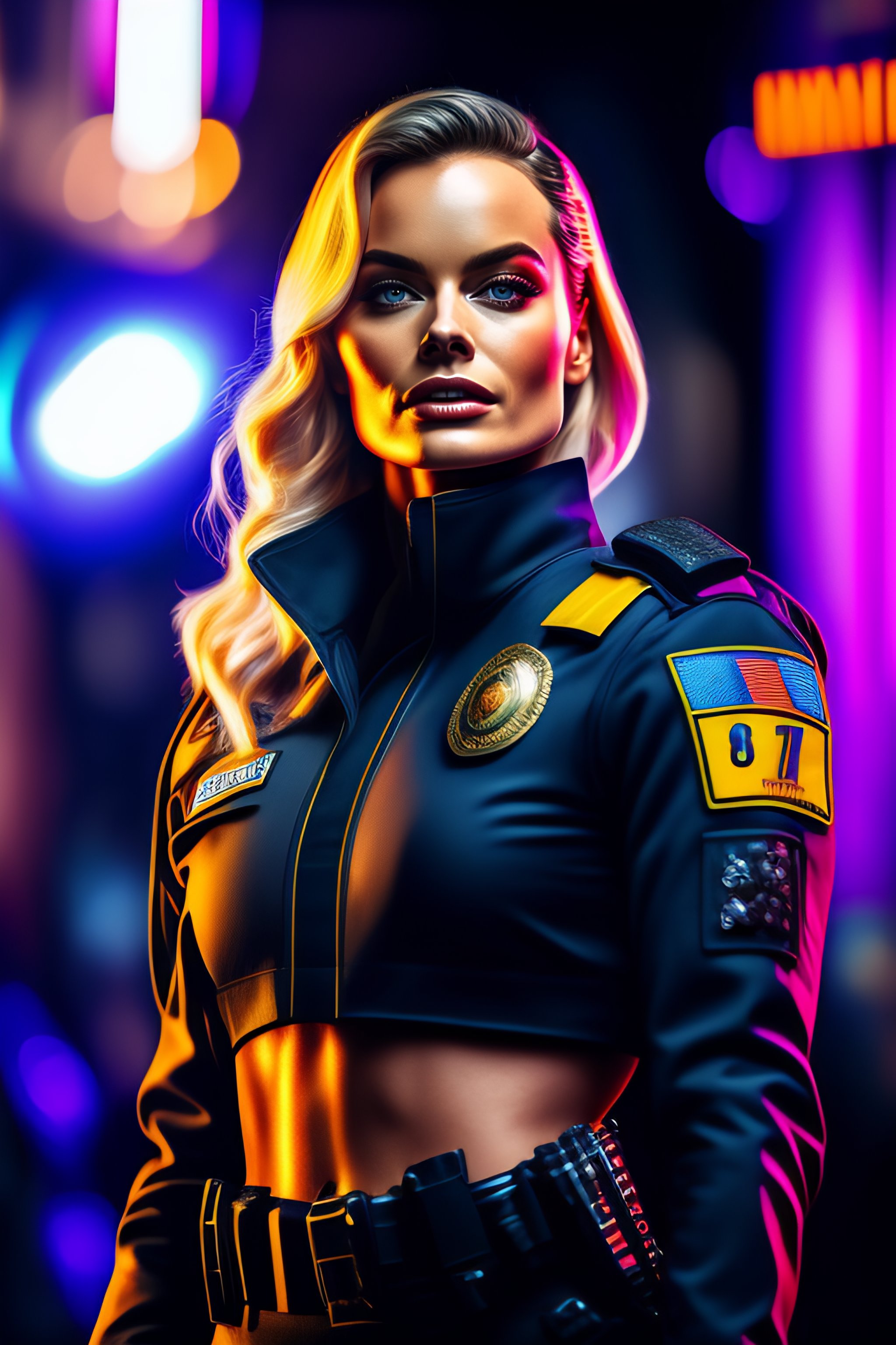 Lexica - Margot Robbie as a female police officer, cyberpunk ...