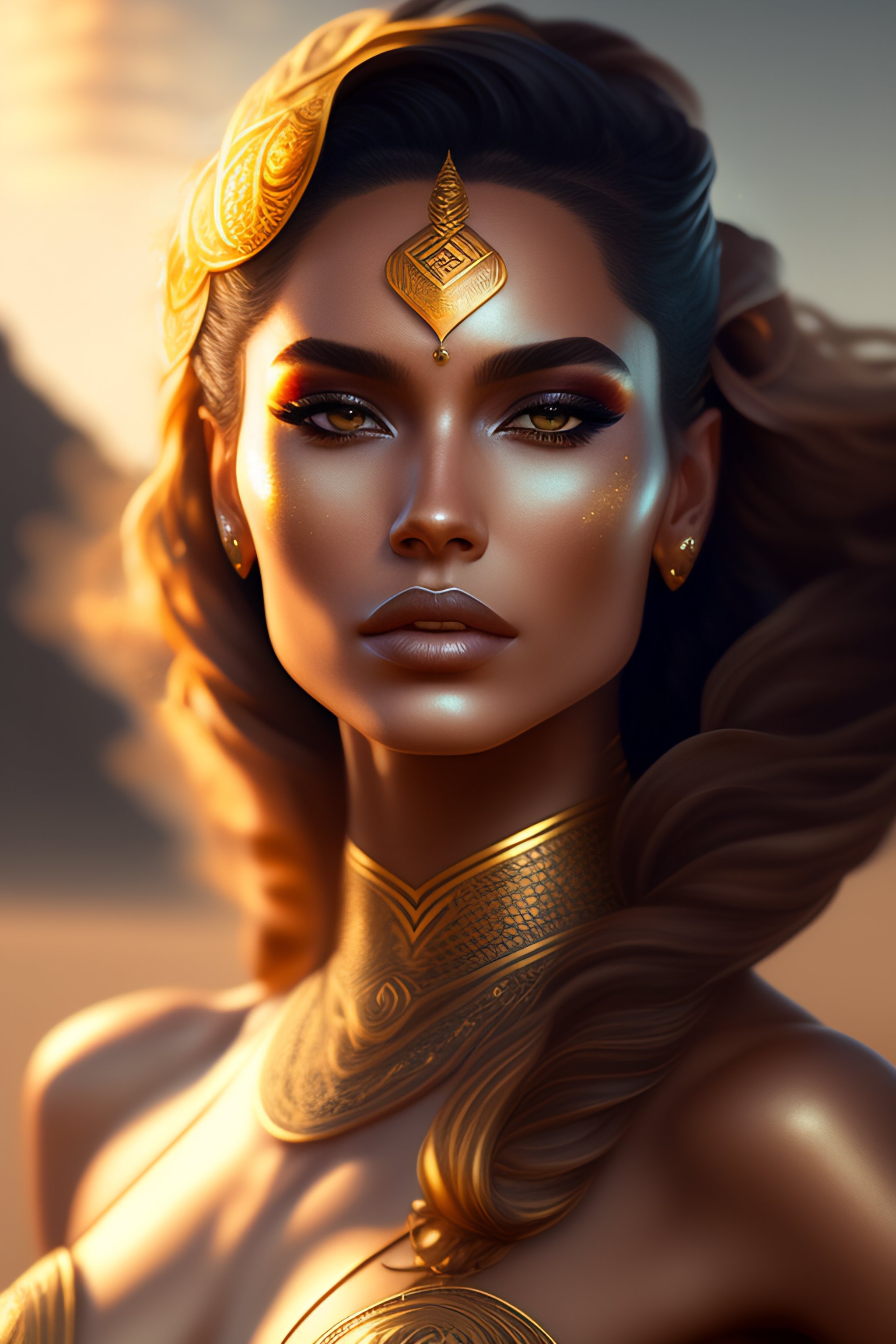 Lexica - A beautiful cinematic female sand goddess, glow golden tatto ...