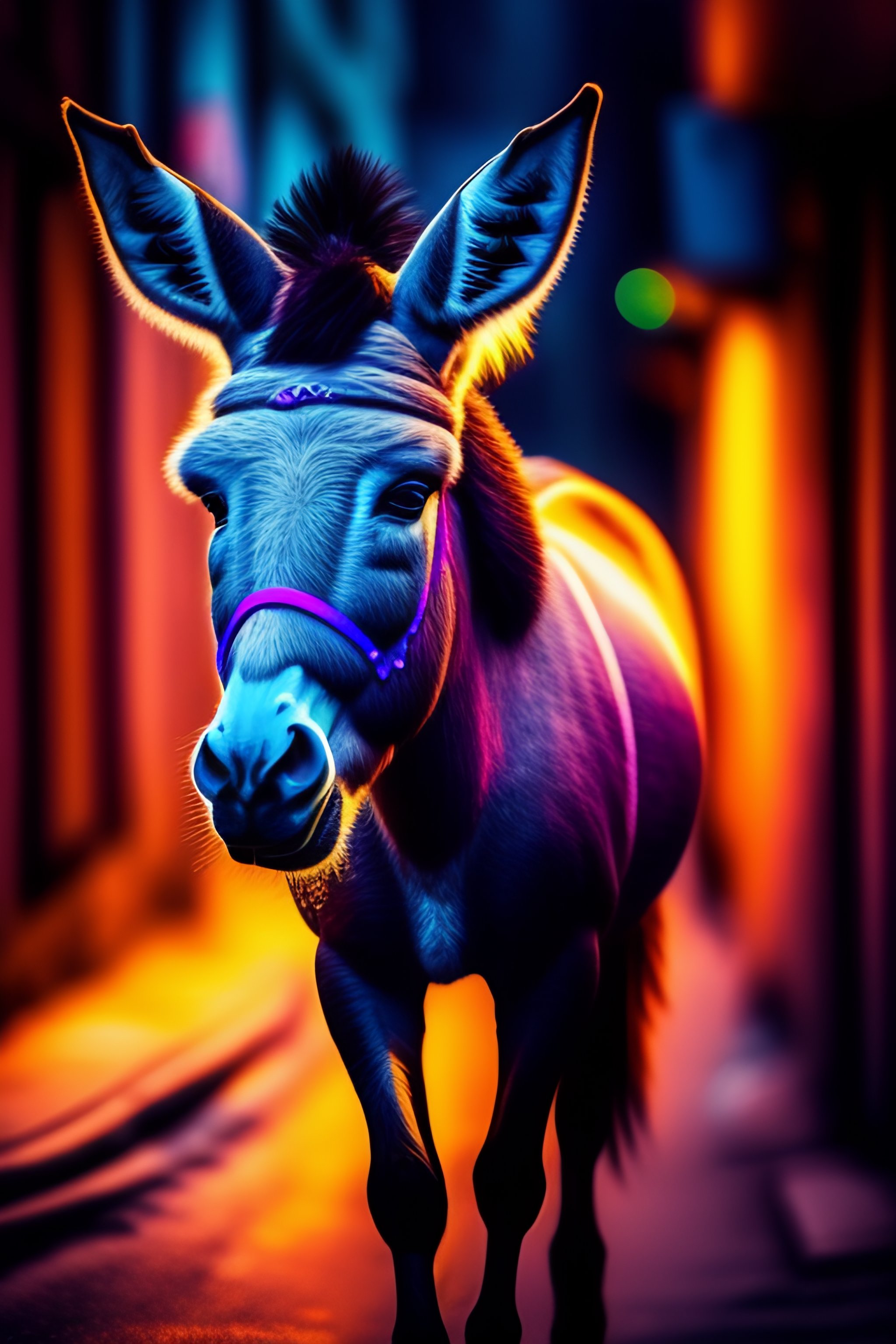 Lexica - Donkey hybrid in an attractive manner under neon lights ...