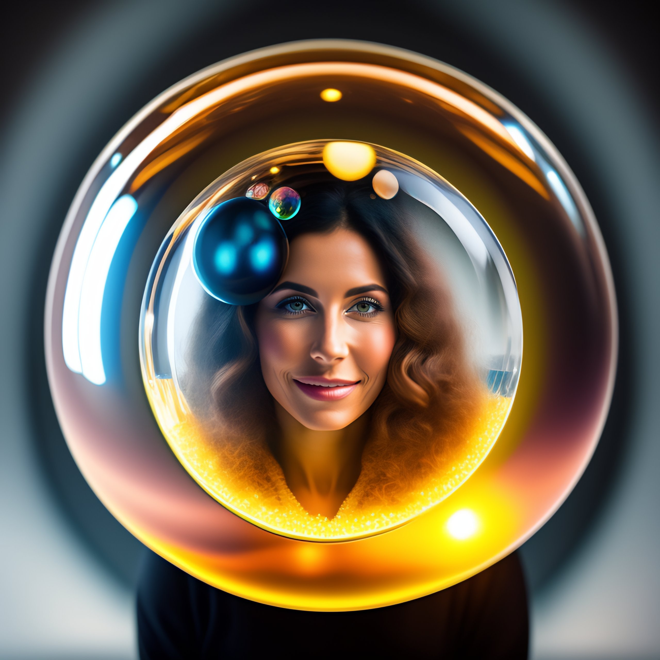Lexica - A person face inside a magic cristal ball with smock