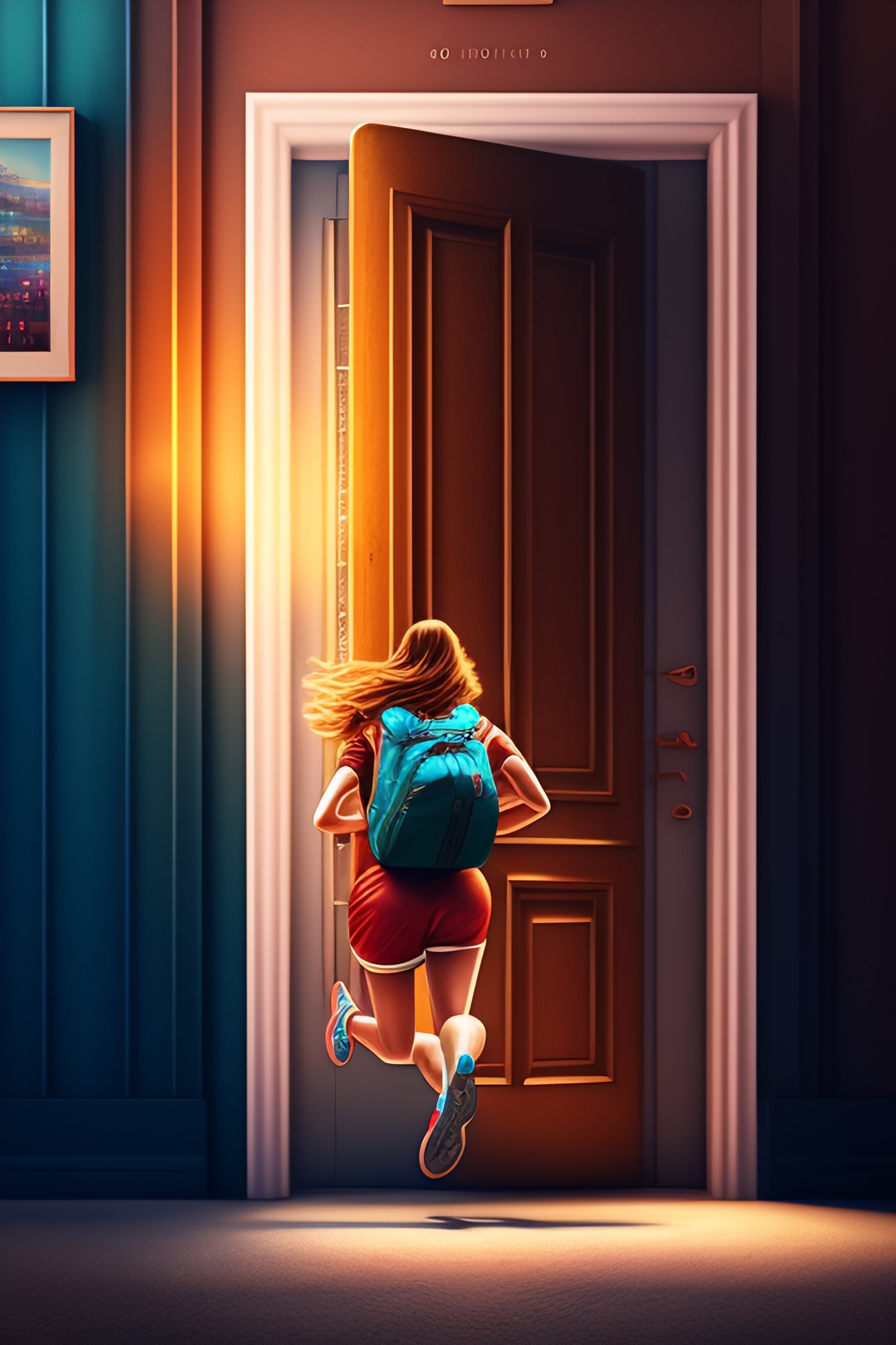 Lexica - A person running for a door, Panic, urgency, love, together ...