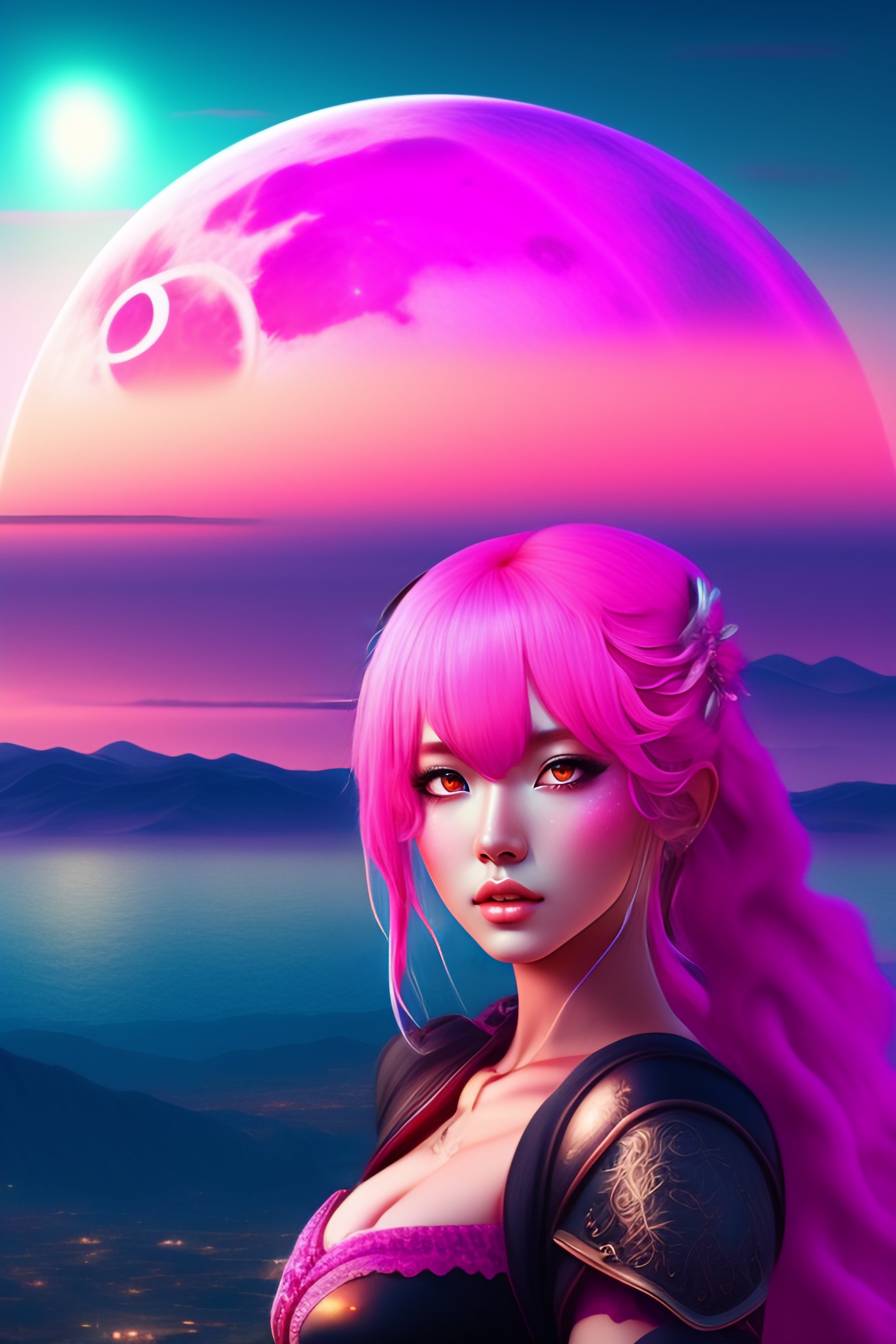 Lexica - ((Full pink moon)), ((((anime)))), ((((anime girl)))), long ...