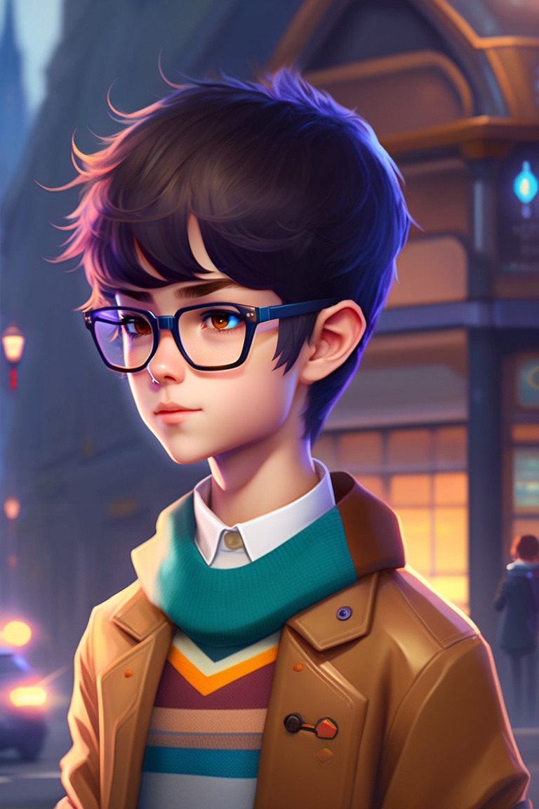 Lexica - Boy with glasses, short hair, scoop ears, blunt lips, brunette ...