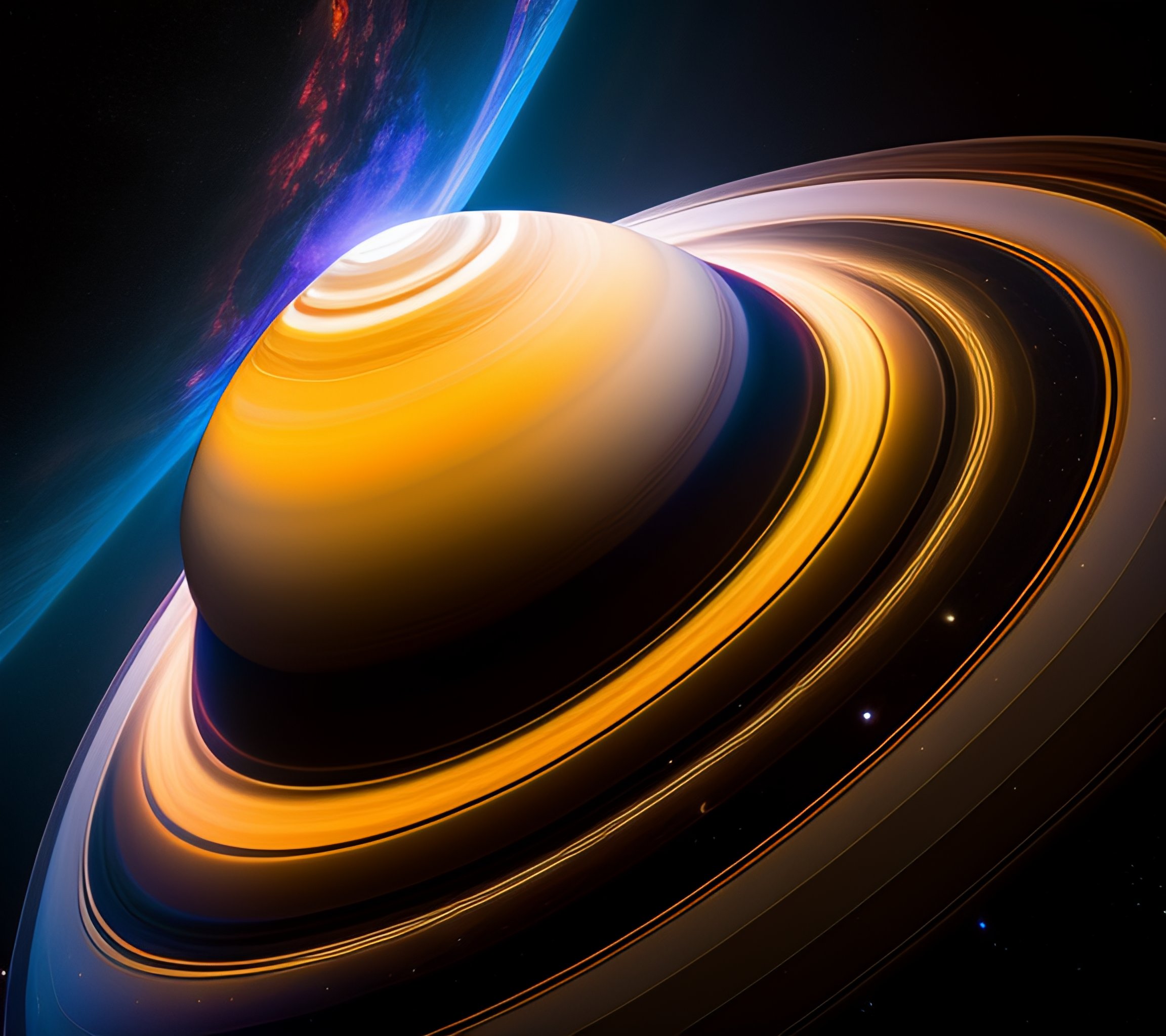 Lexica - A NASA photograph of Saturn with blue luminous rings