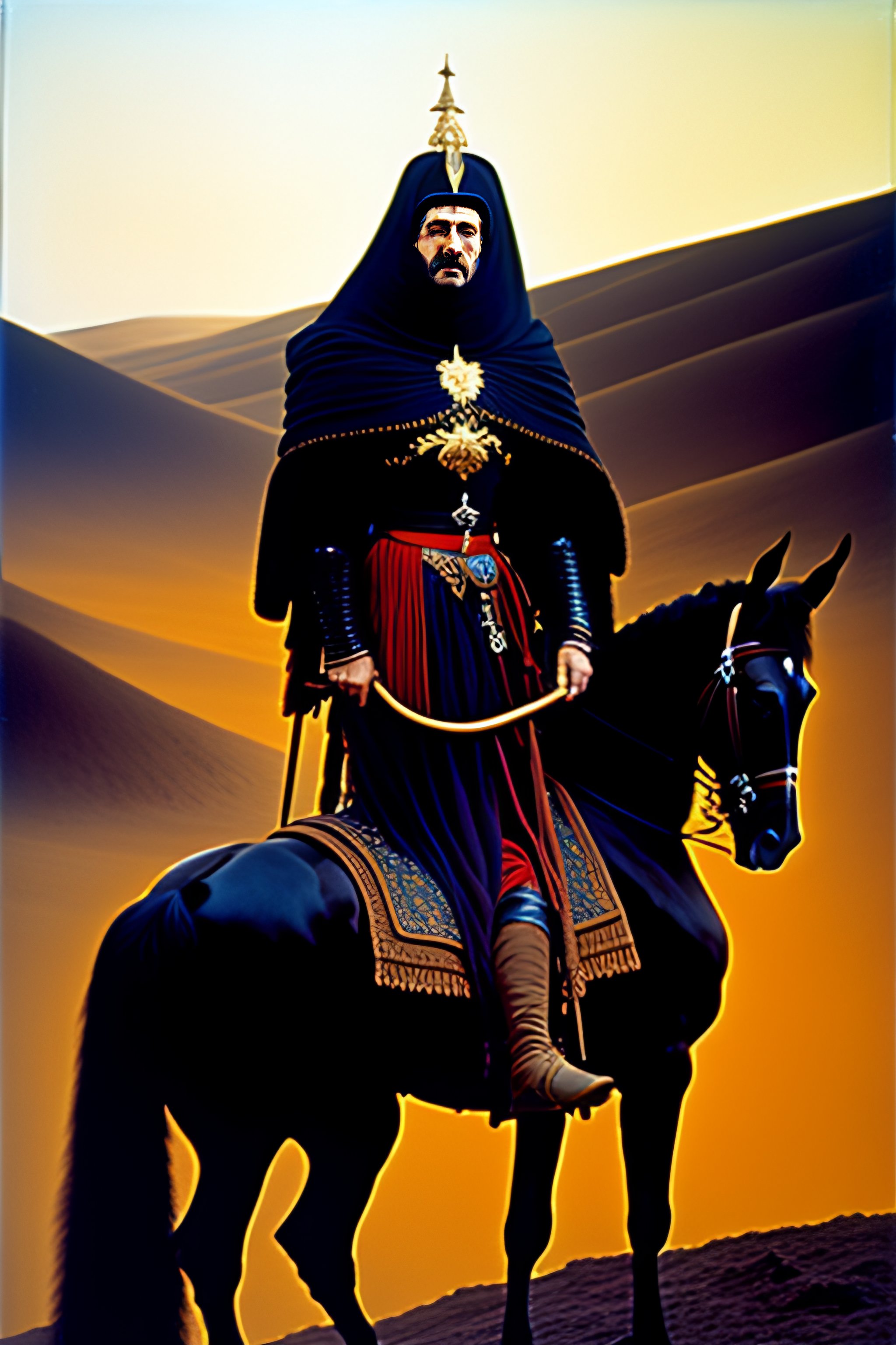 Lexica - A black knight riding hia steed through a hostile, barren and ...