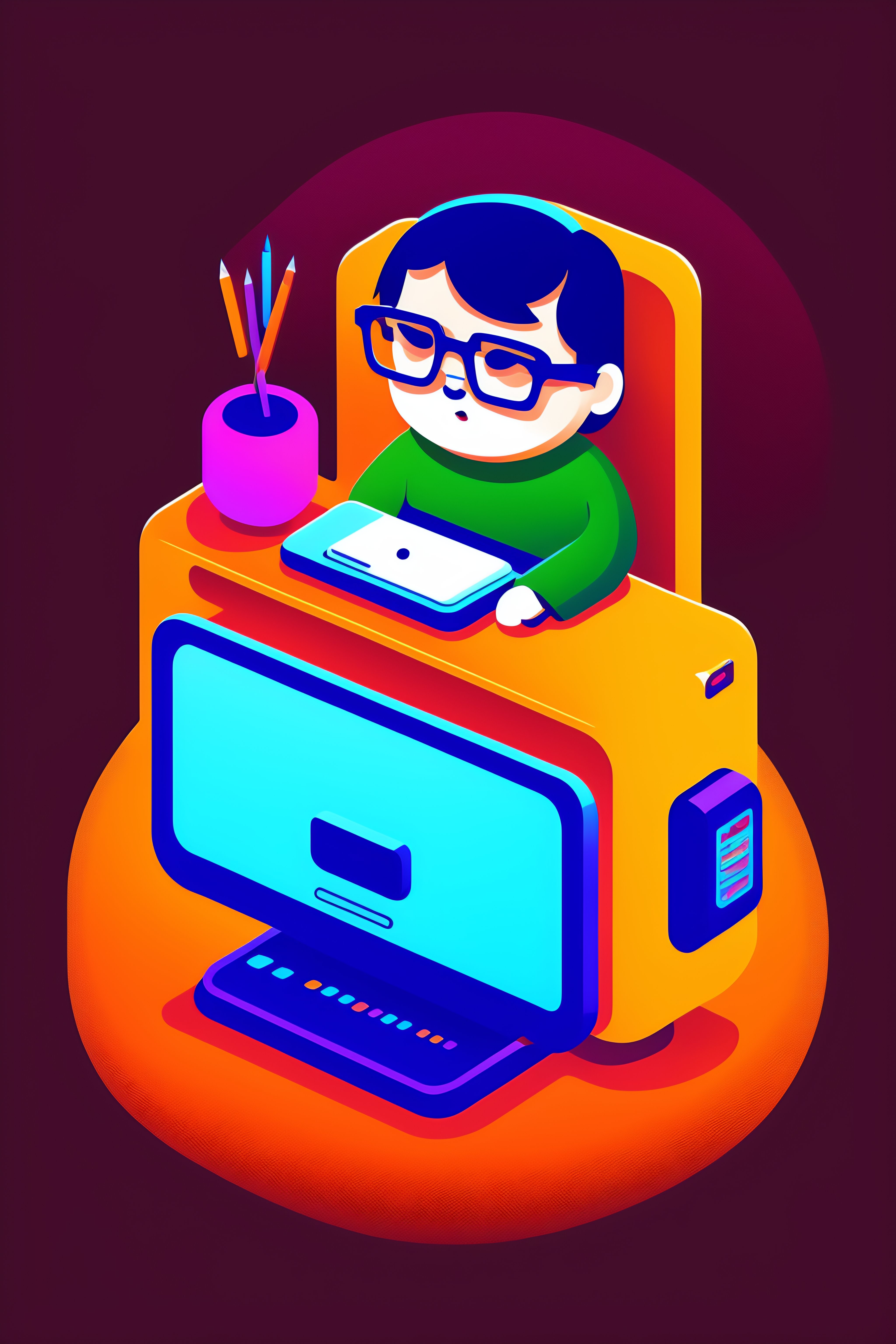 Lexica - A cute nerd sleeping at a computer desk, digital art, icon, 2 ...