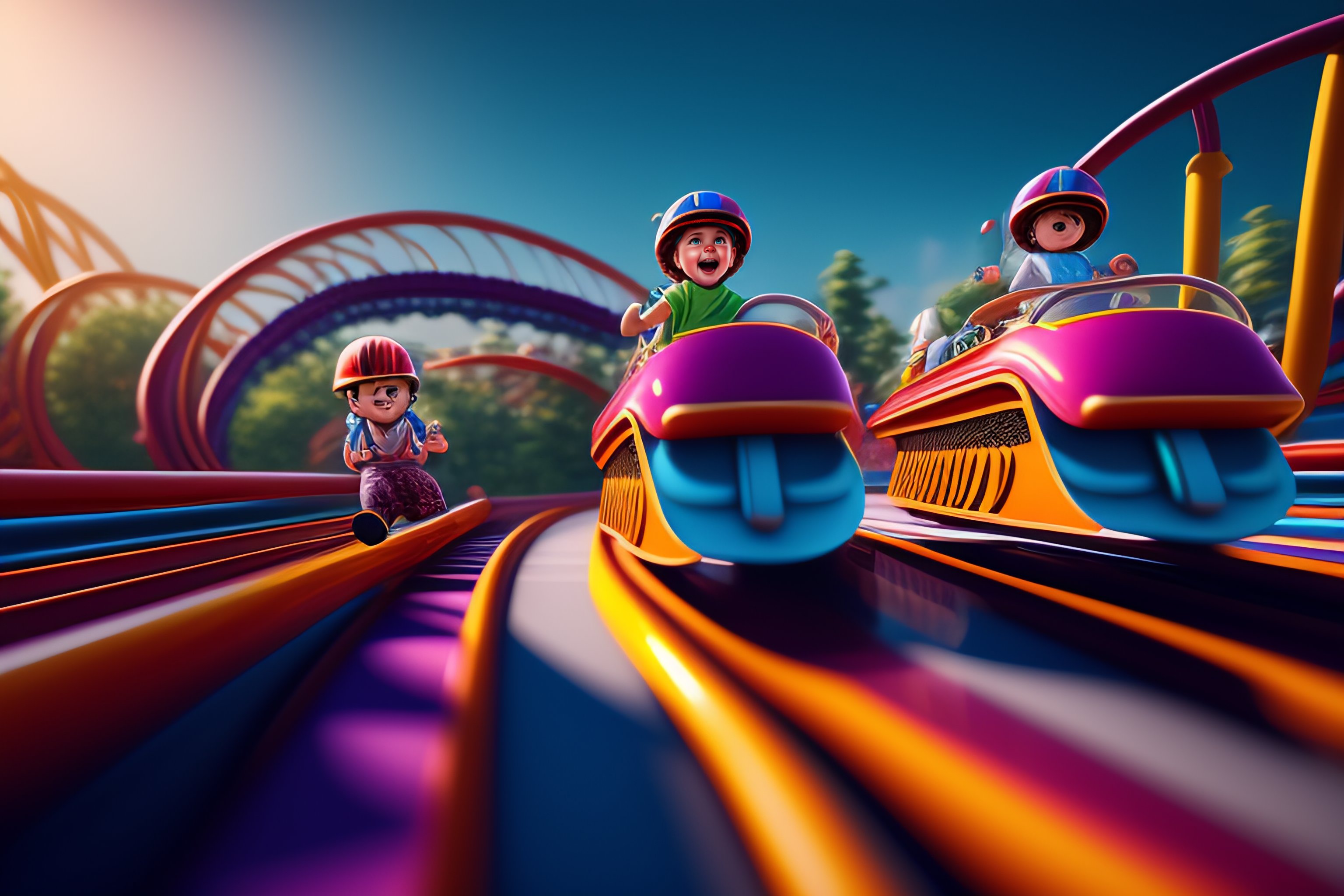 Lexica Pixar Aimation Style Children Playing On A Roller Coaster At
