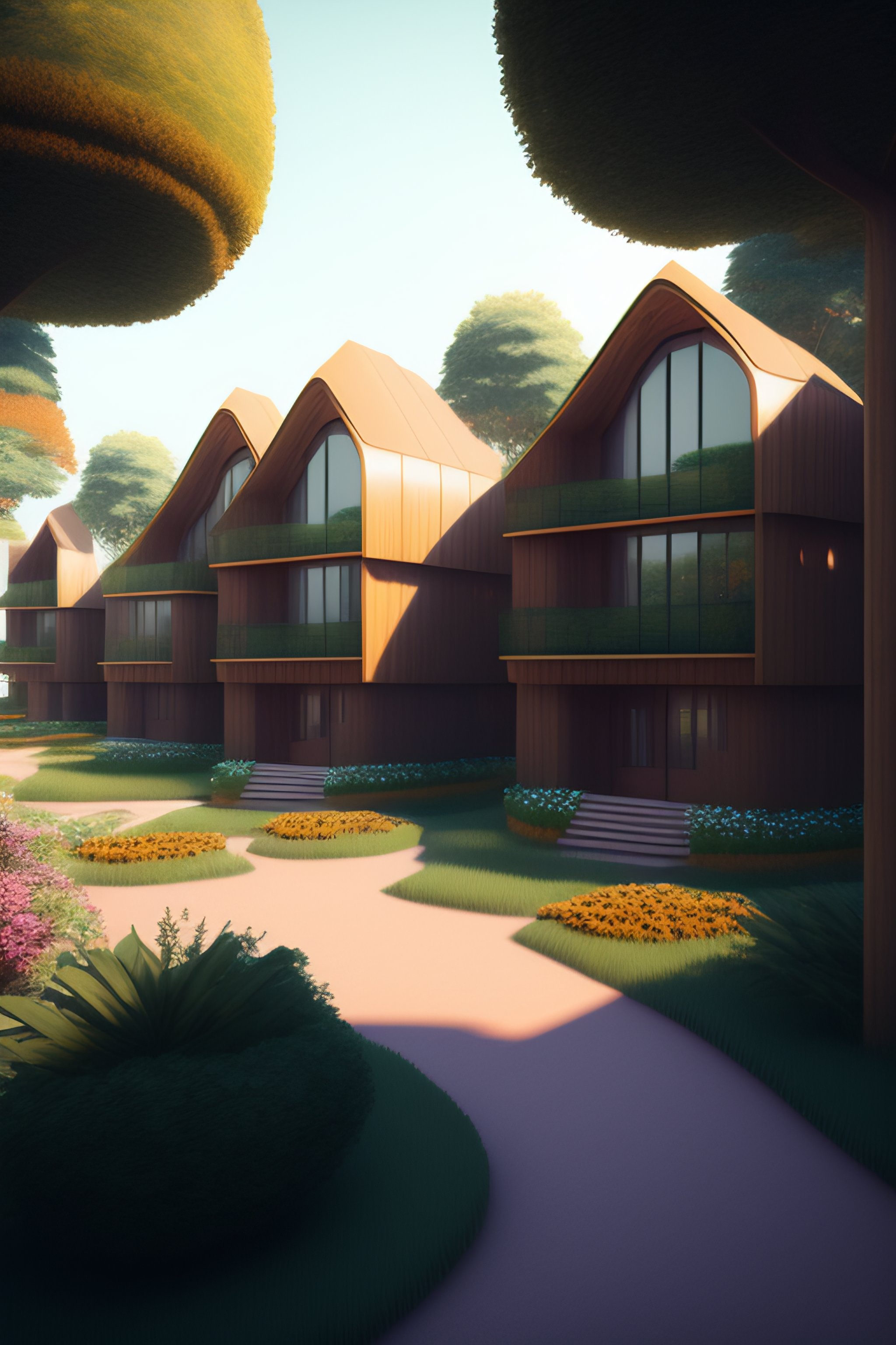 Lexica - Realistic Solarpunk utopian housing community, sci-fi, wooden ...