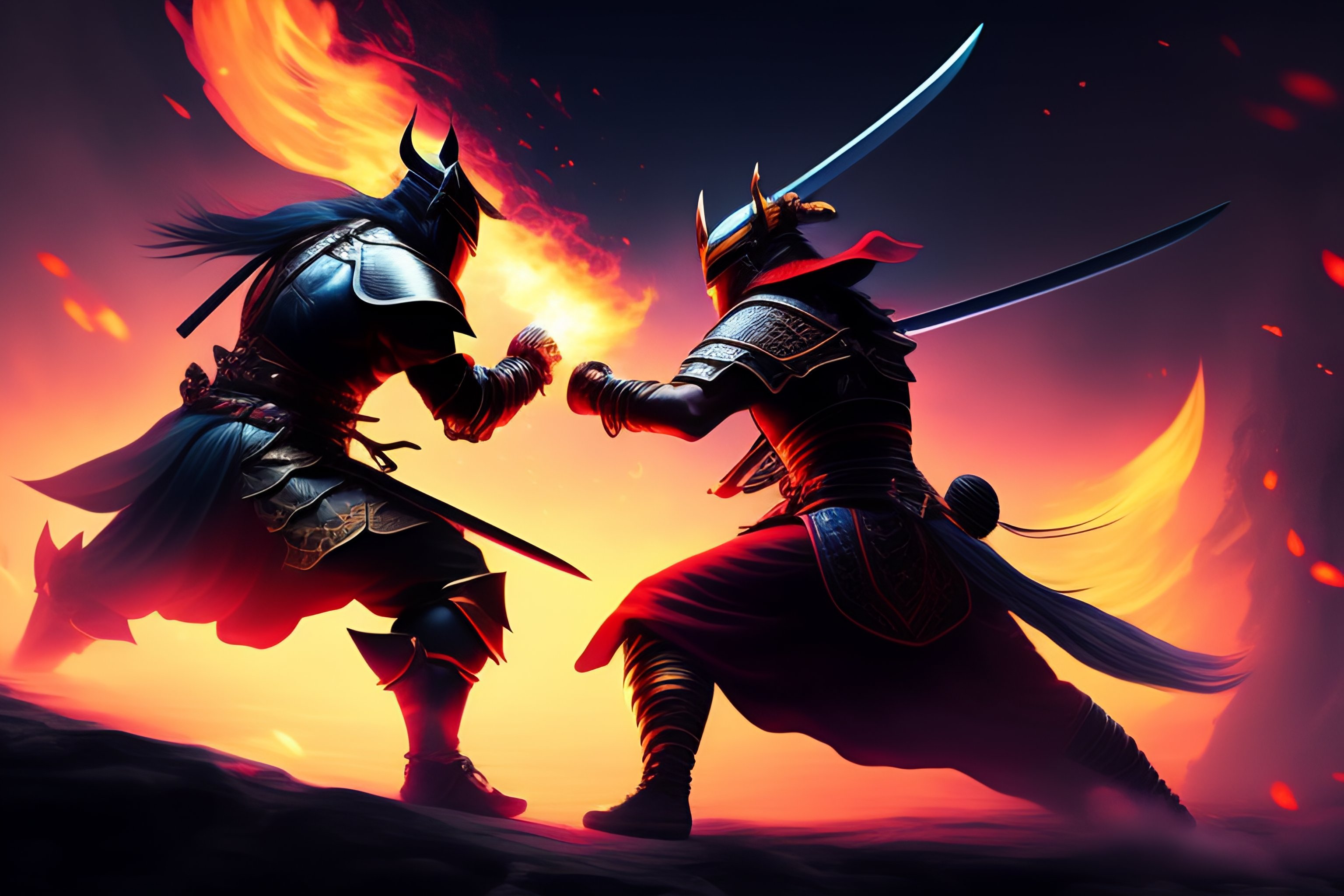 Lexica - Samurai, fighting a demon, struggling, splash art style