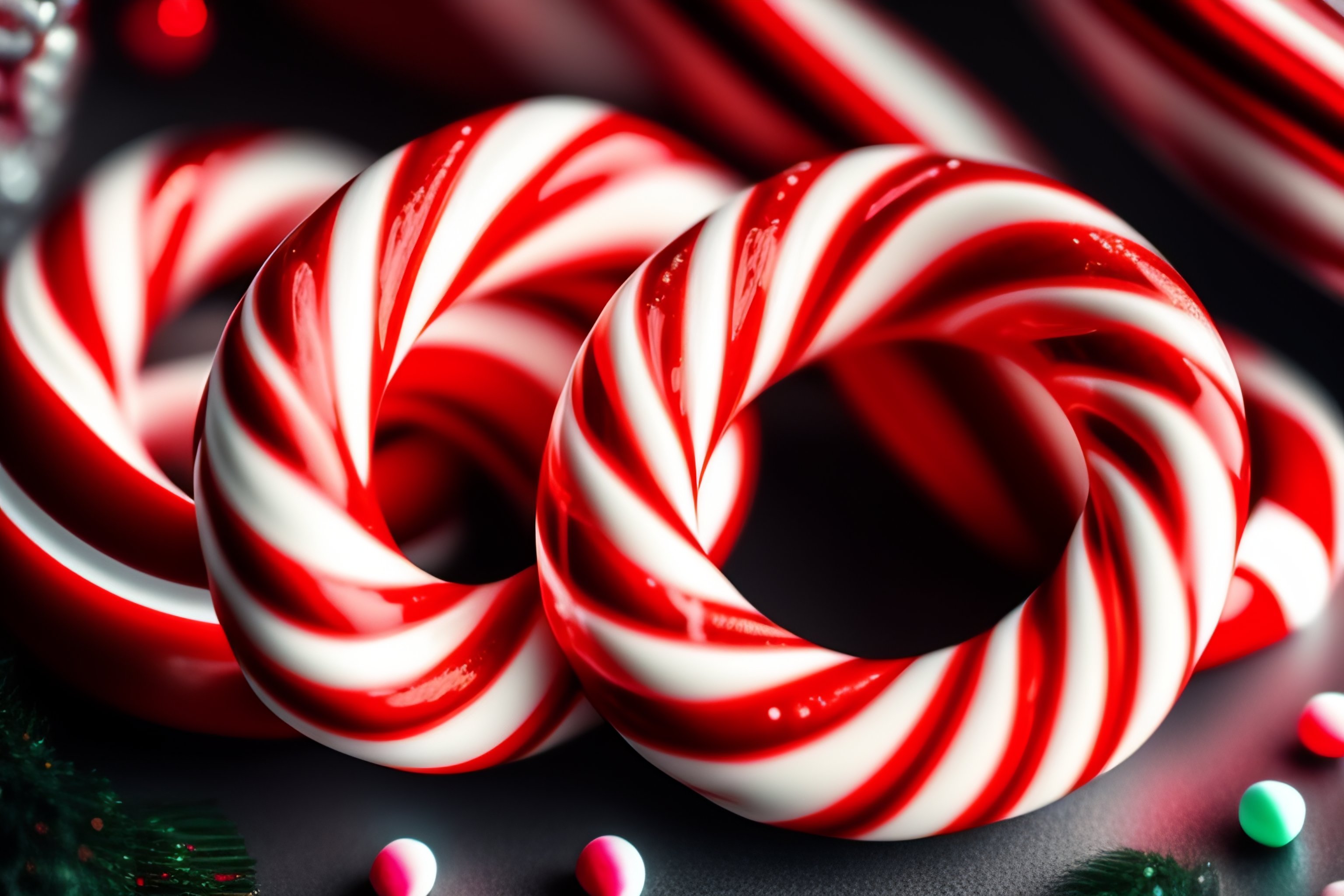 Lexica - Closeup of peppermint candy canes side by side, intricate ...