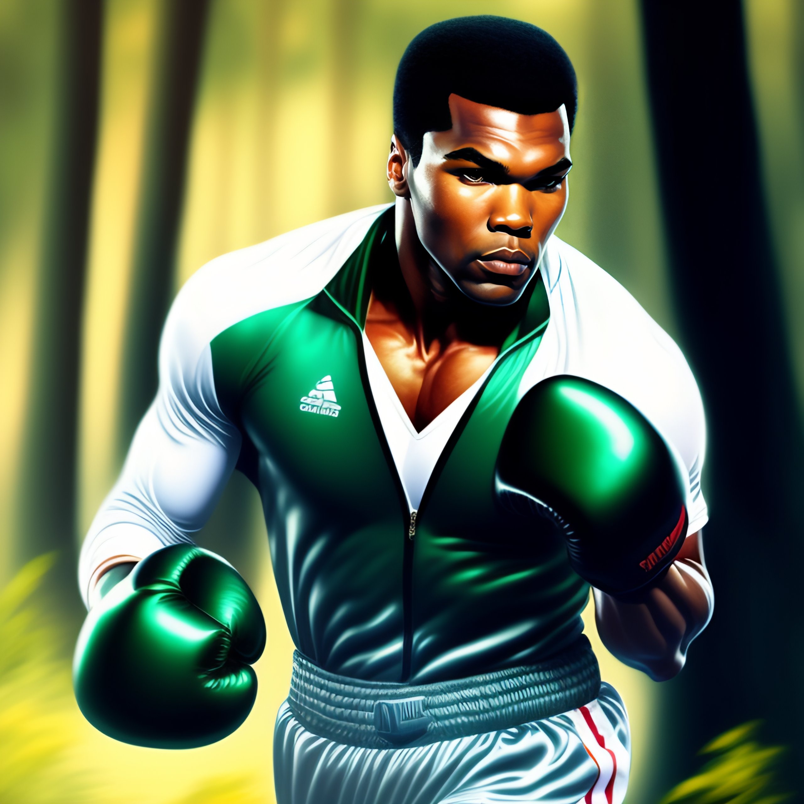 Lexica - Mohammad Ali boxer realistic cartoon portrait in sport suit ...