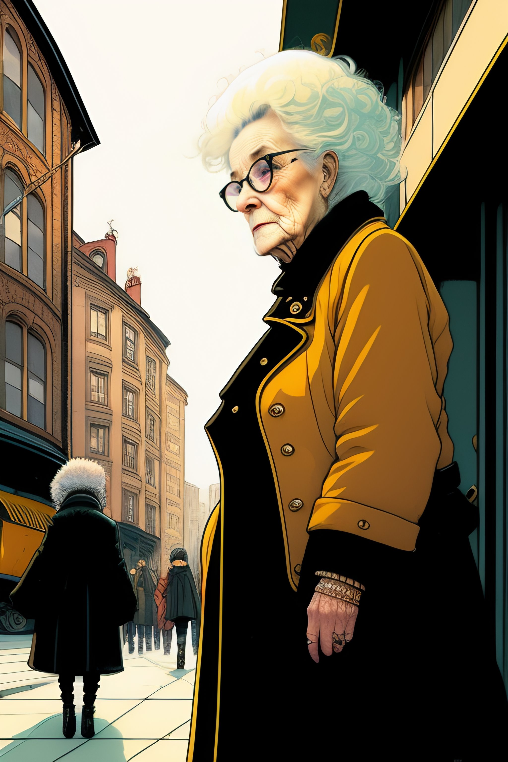 Lexica - Futurepunk old lady, daylight, low angle, street of punk city ...