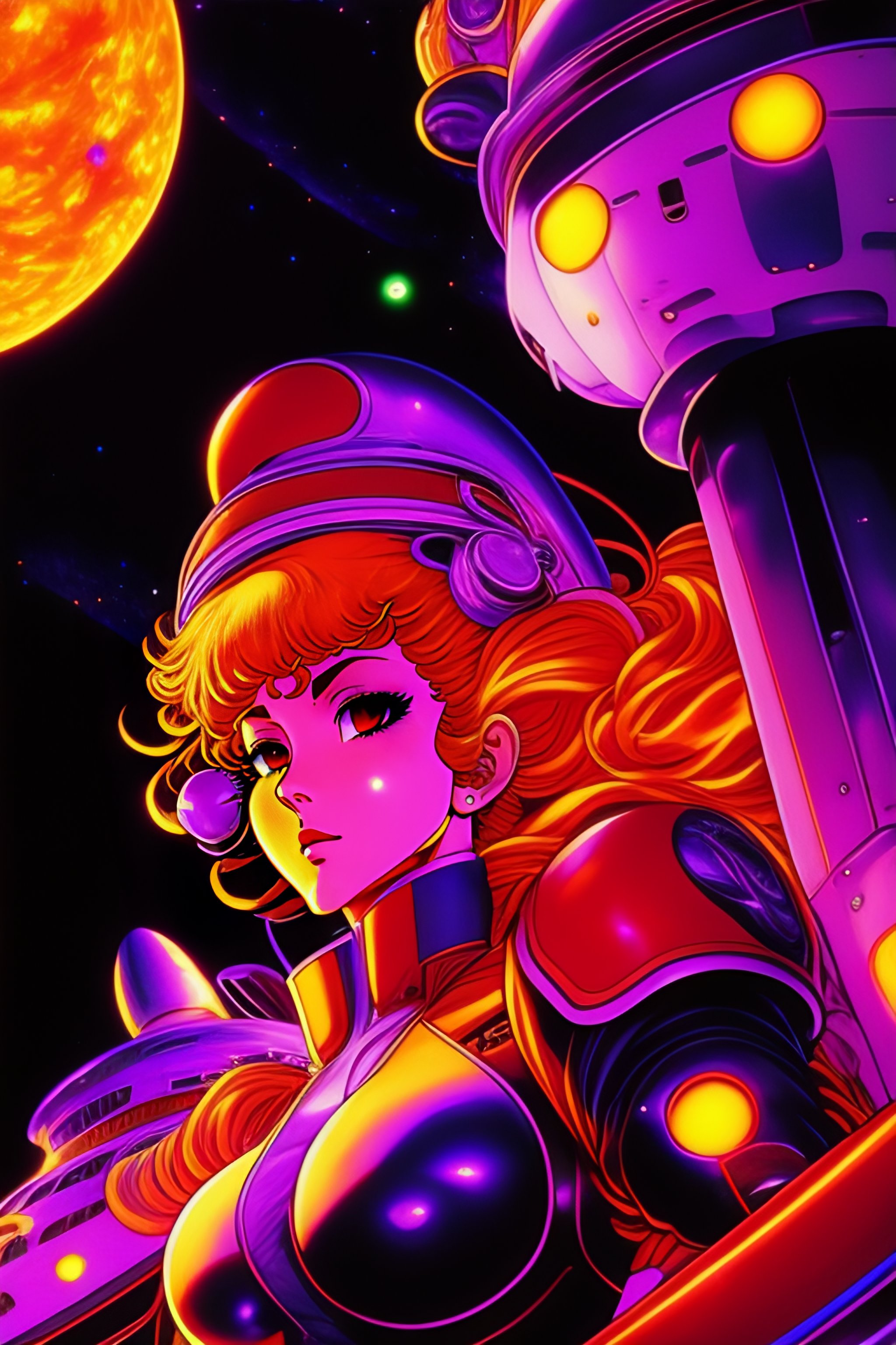 Lexica - Vintage 90's anime style. cluttered starship interior; Santa ...