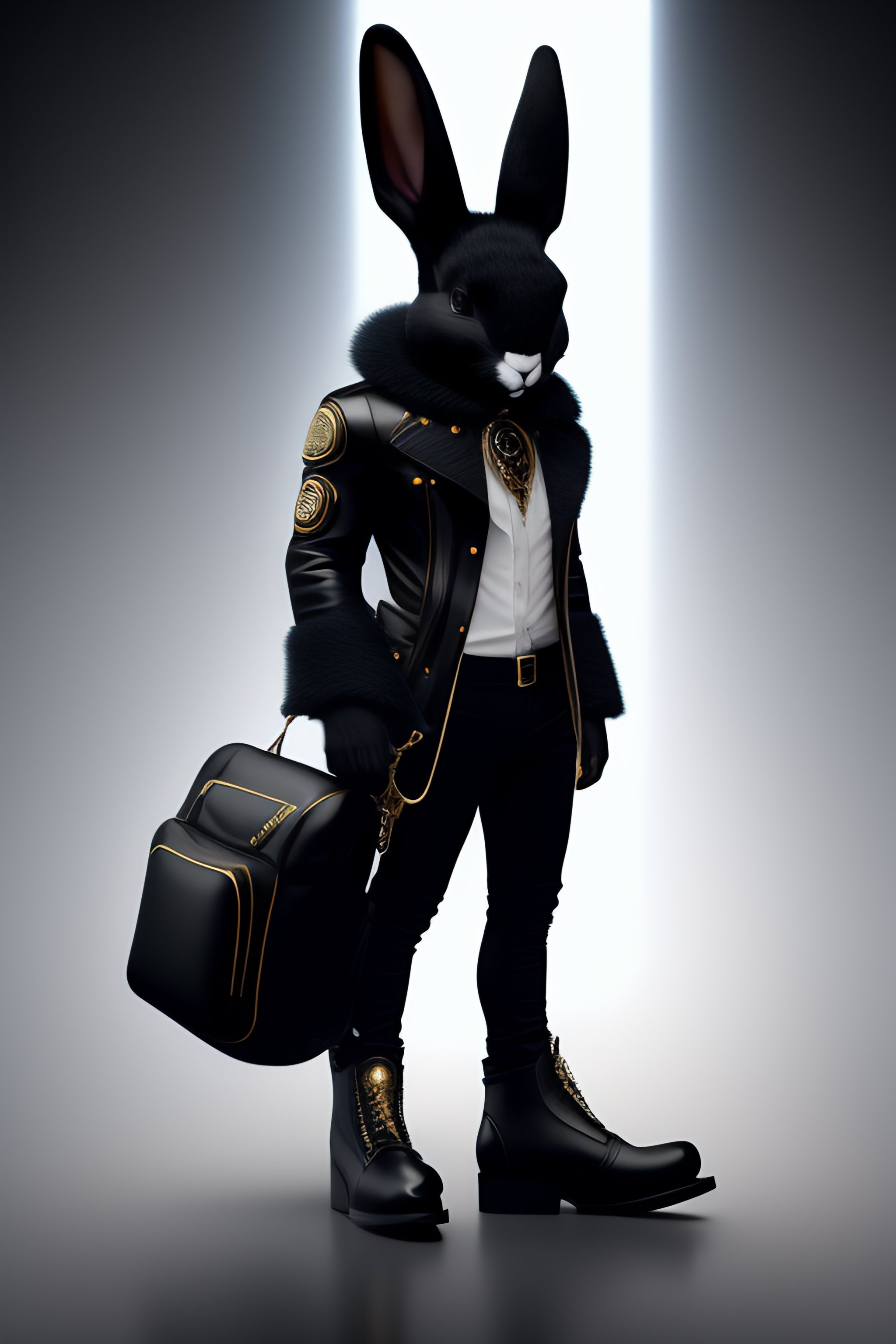 Lexica - Black Humanoid Rabbit with large white eyes. He’s wearing a ...