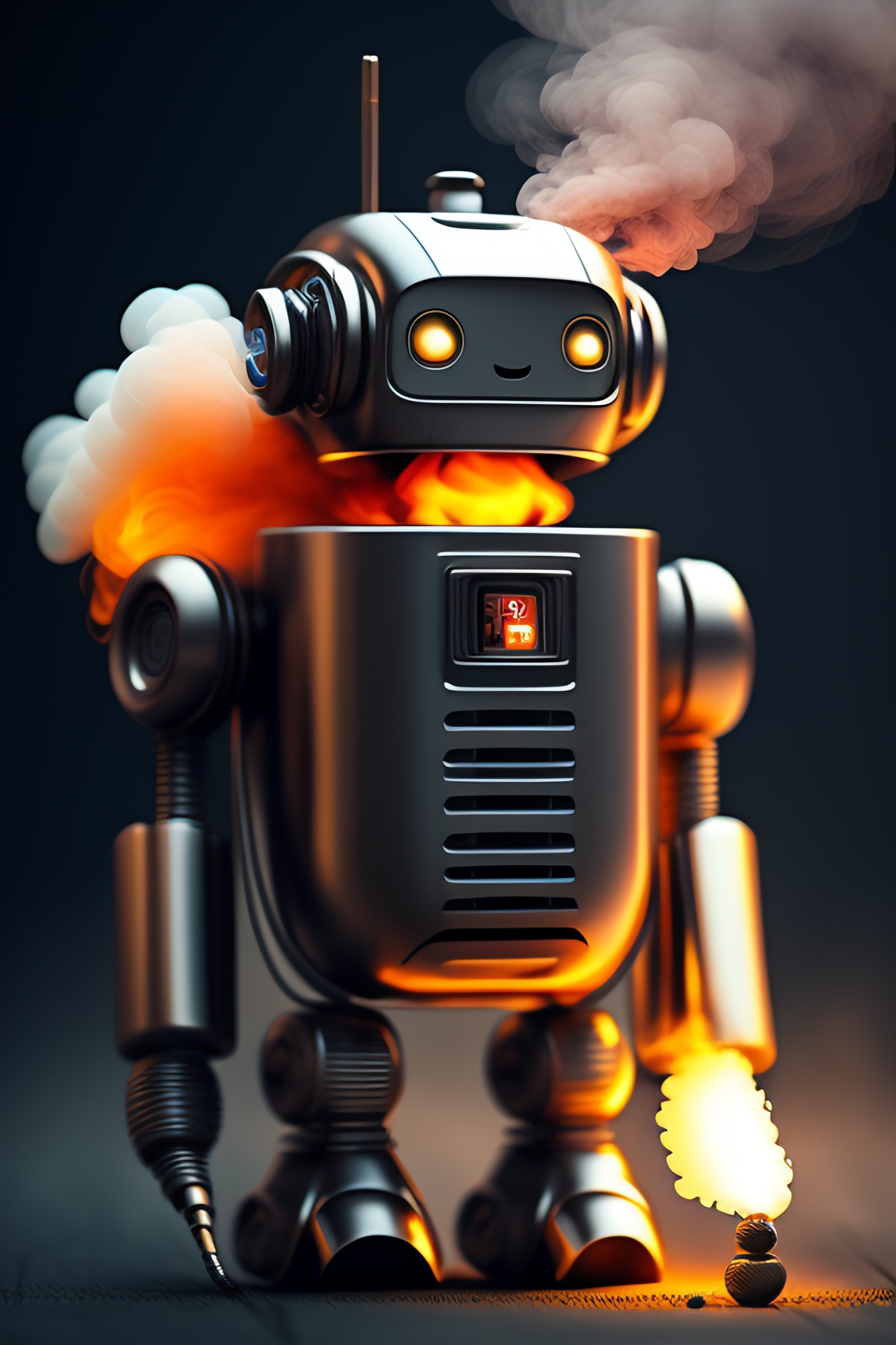 Lexica - Happy robot lots ofsmoke and realistic