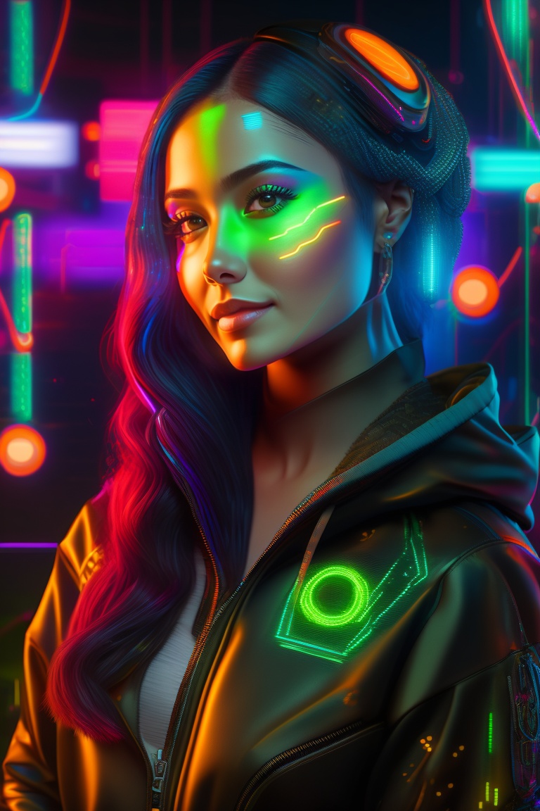 Lexica - Original, cyberpunk-inspired Mona Lisa, neon-lit background: 1 ...