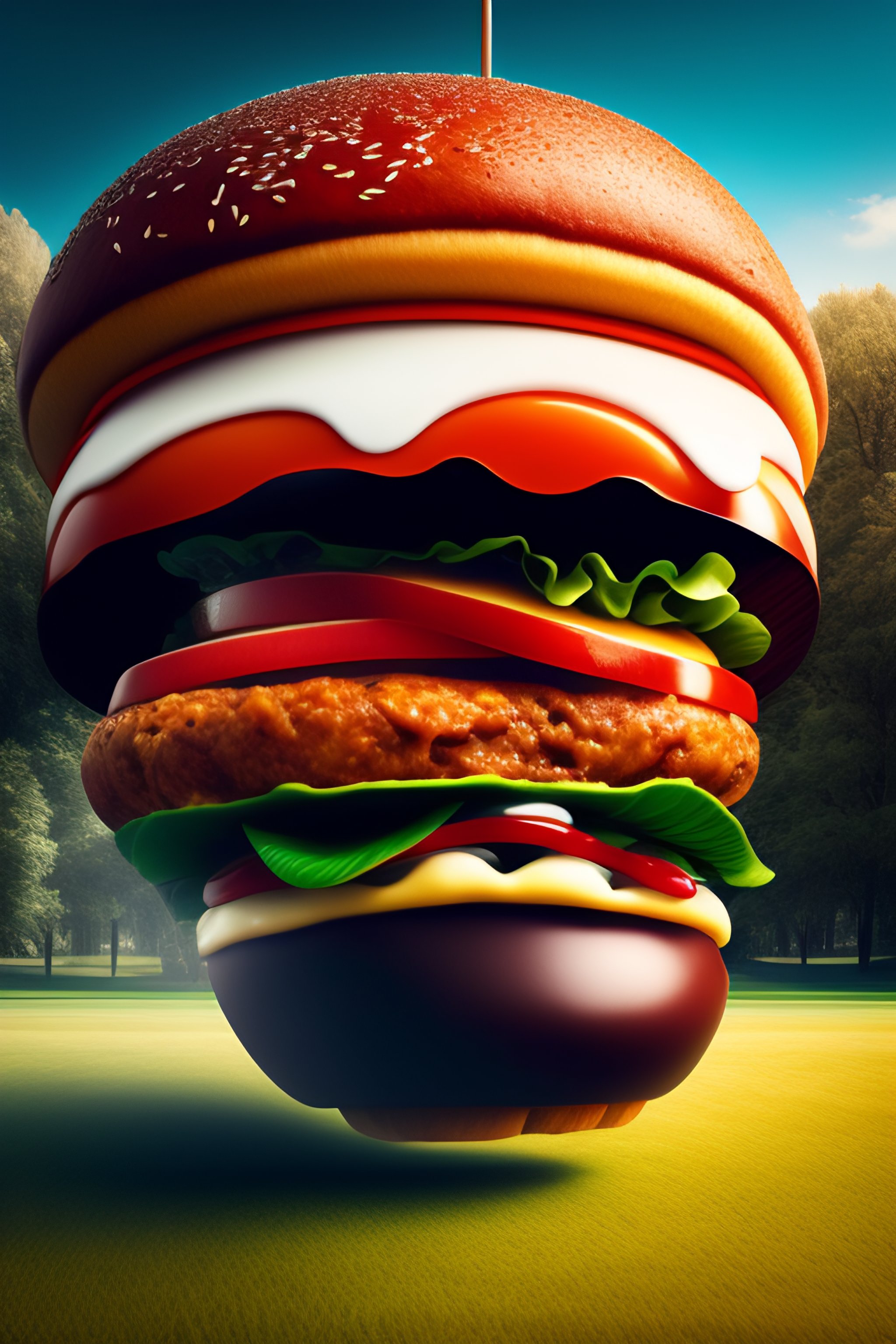 Lexica - Giant evil burger chasing a kid