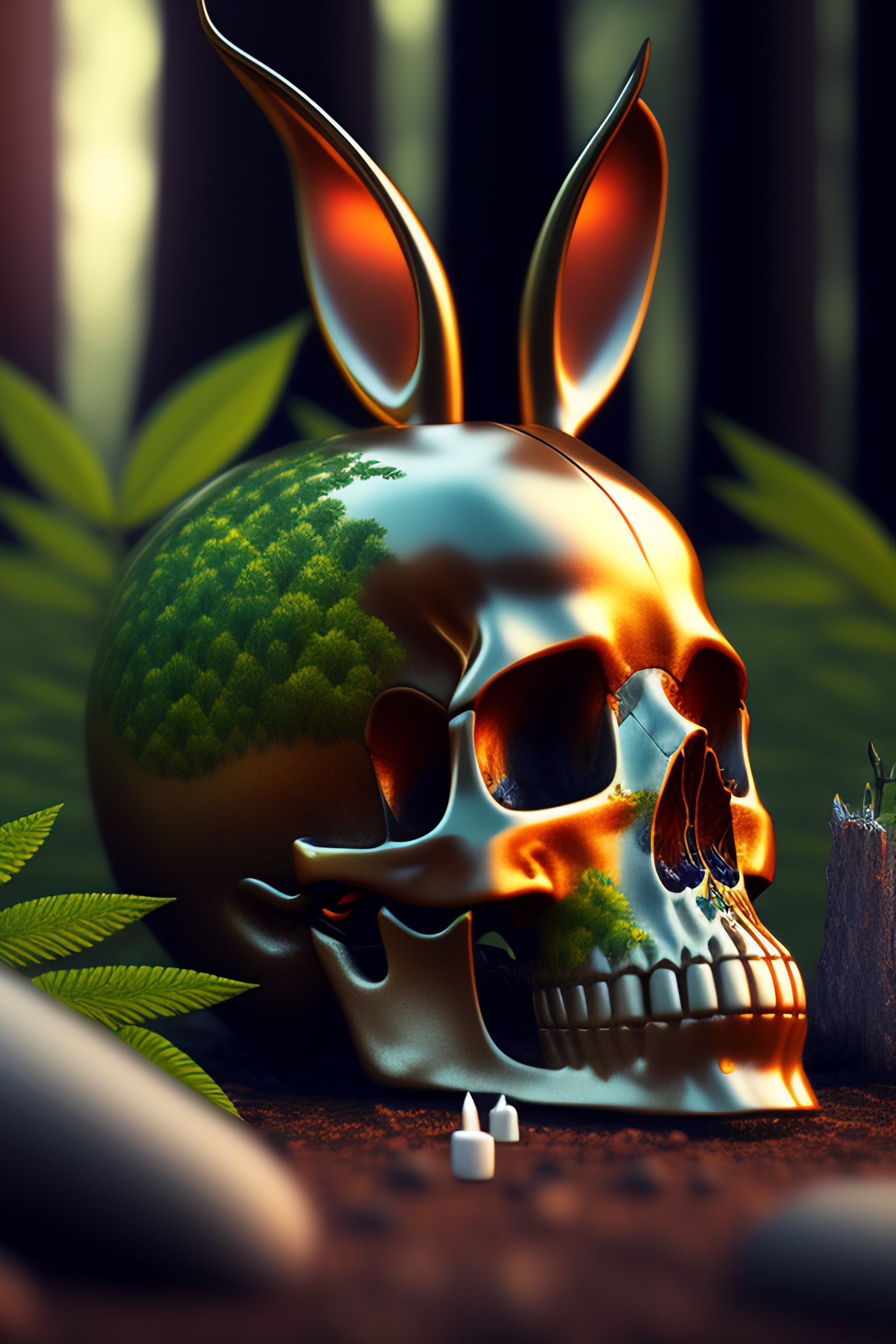 Lexica - The skull of a jackrabbit laying on the ground of a dark ...