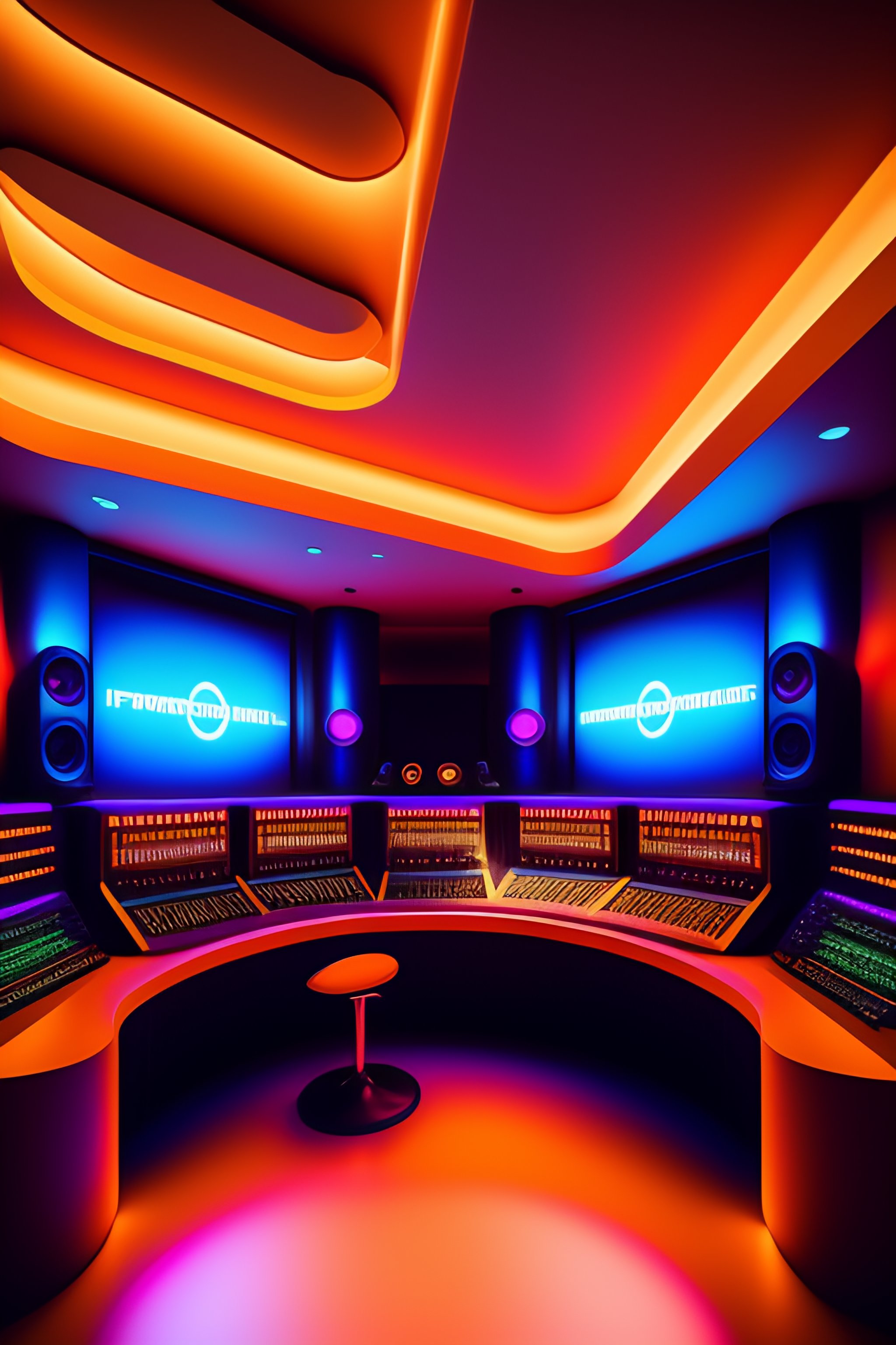 Lexica - Futuristic cyberpunk homey cozy recording studio, color, vivid ...