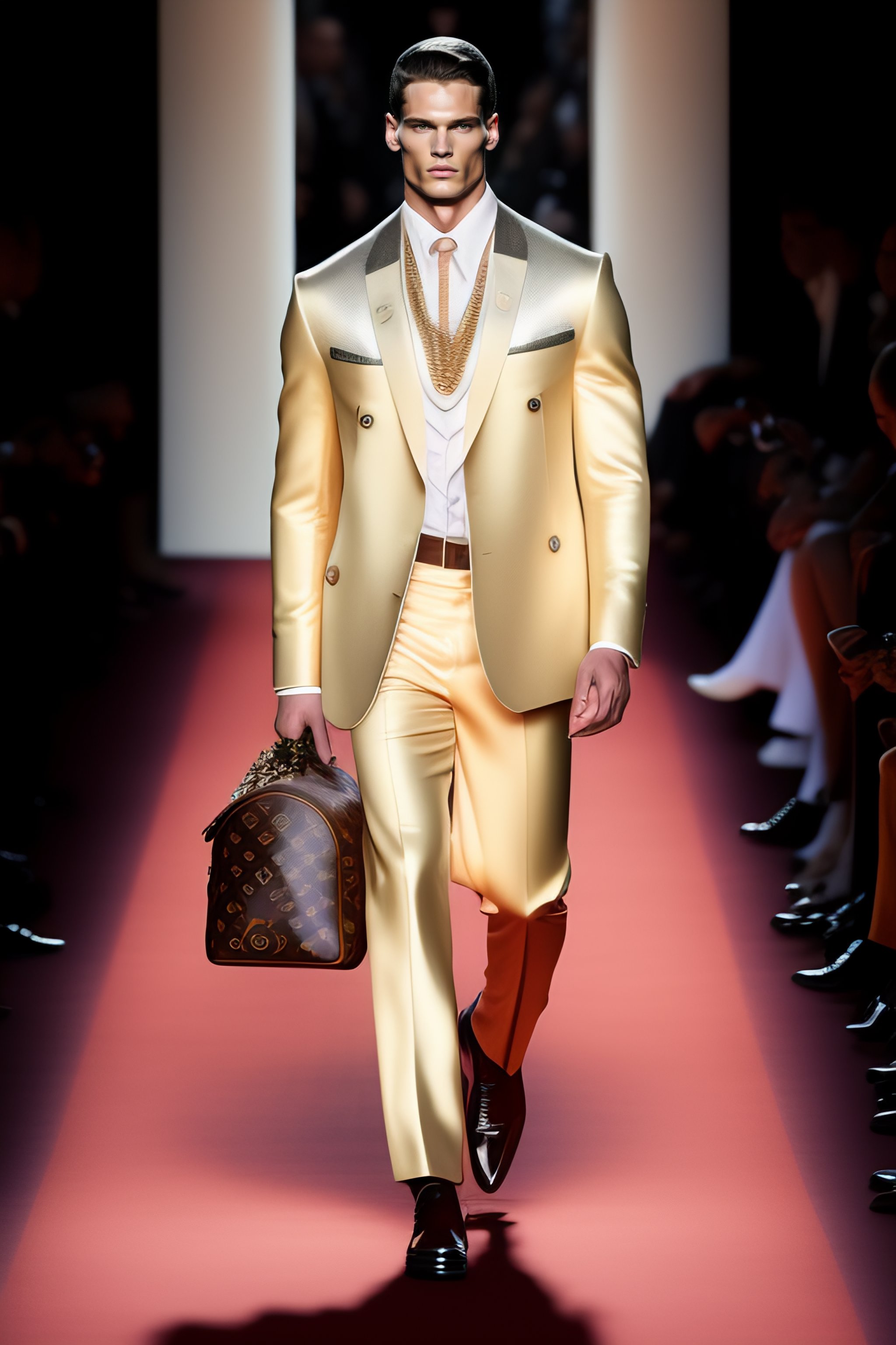 Lexica - Male model walking dow the catwalk, fashion, louis vuitton