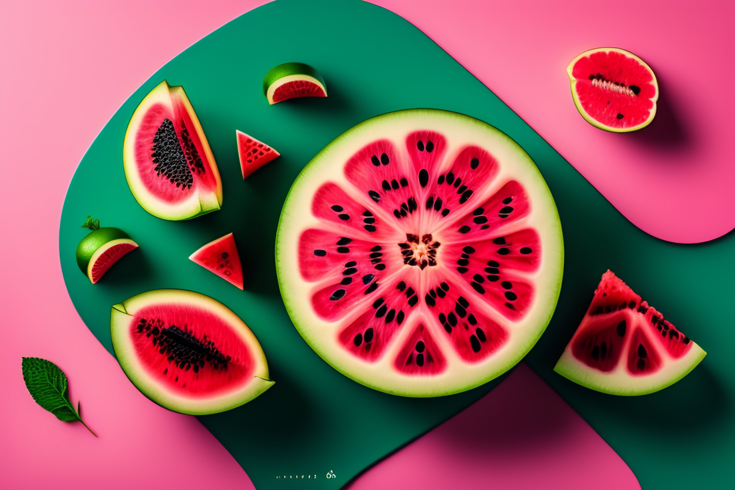 Lexica - Realistic Pattern with ripe watermelon on pink background. Top ...