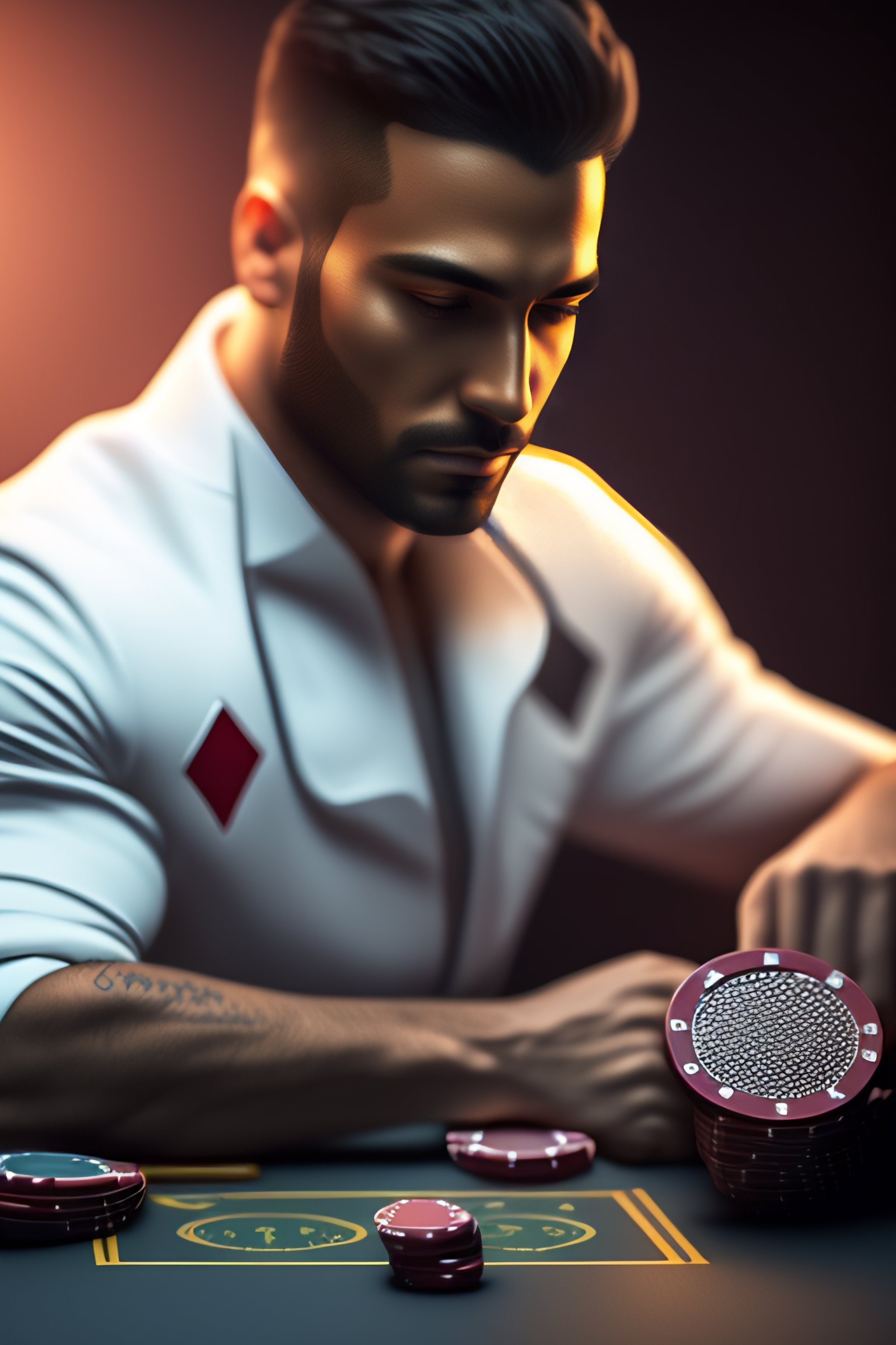 Lexica - Complex 3d render ultra detailed of a poker player