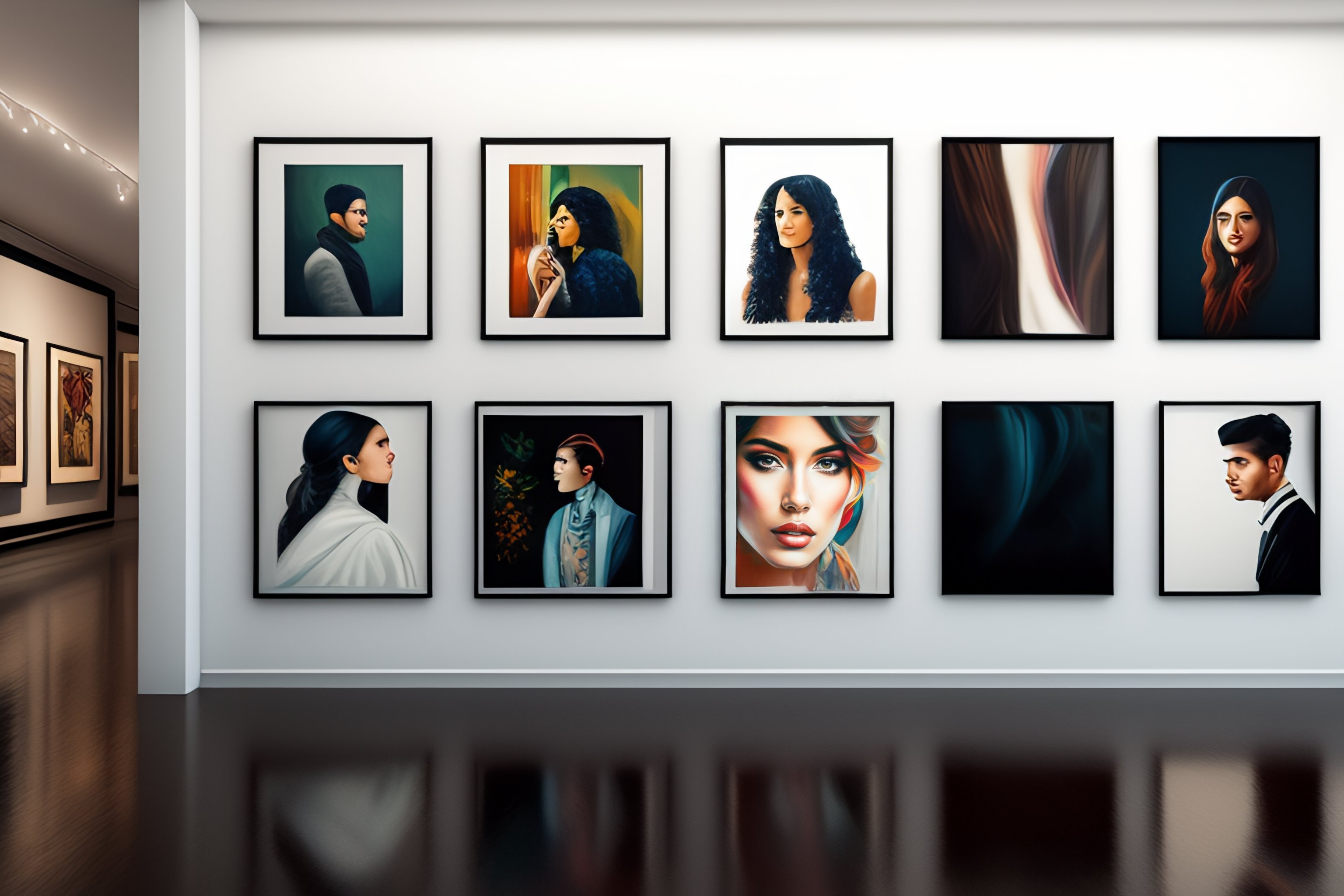 Lexica - A billboard wall of art posters and framed portraits by ...