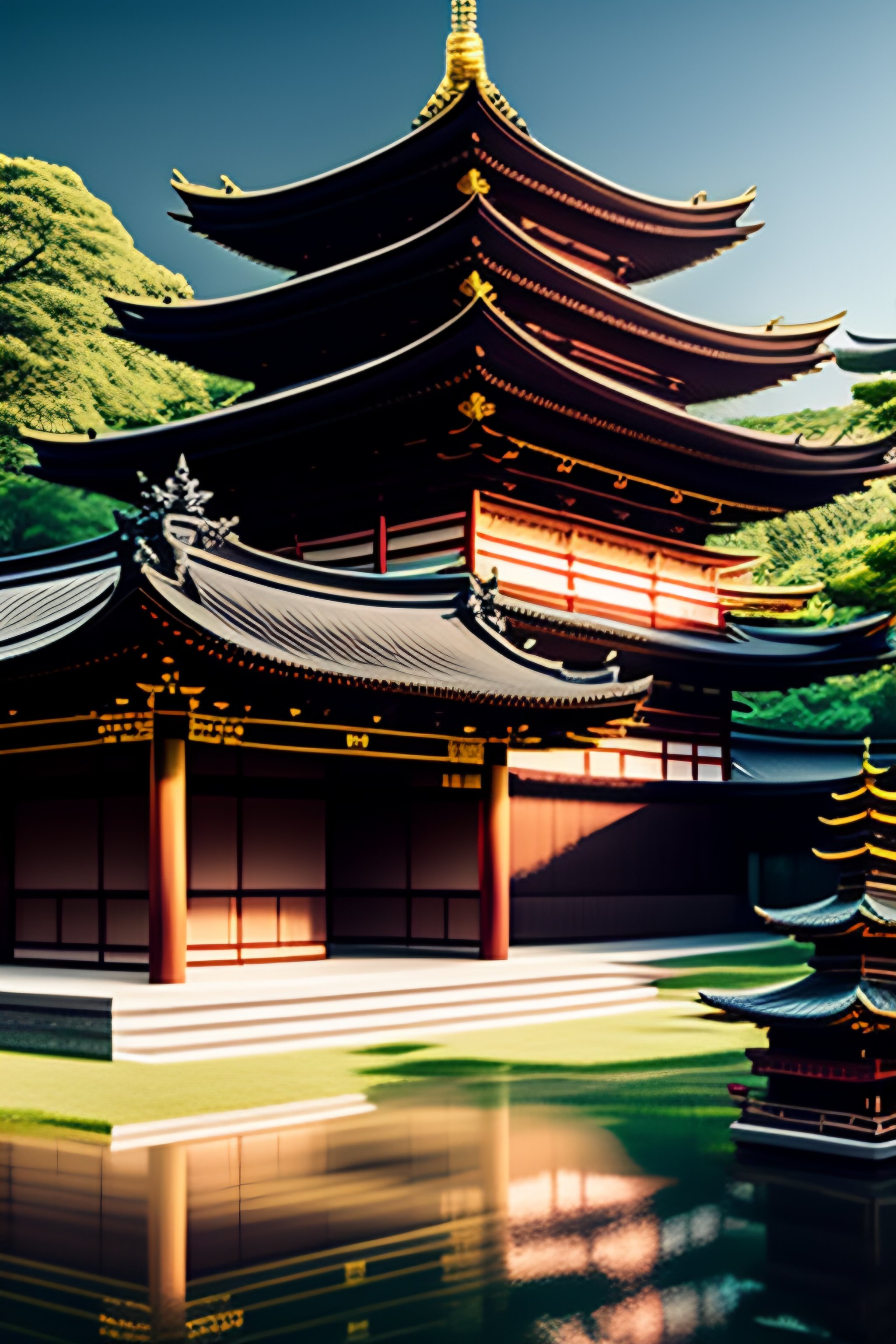 Lexica - Japanese temple background with an arena with a matt like ...