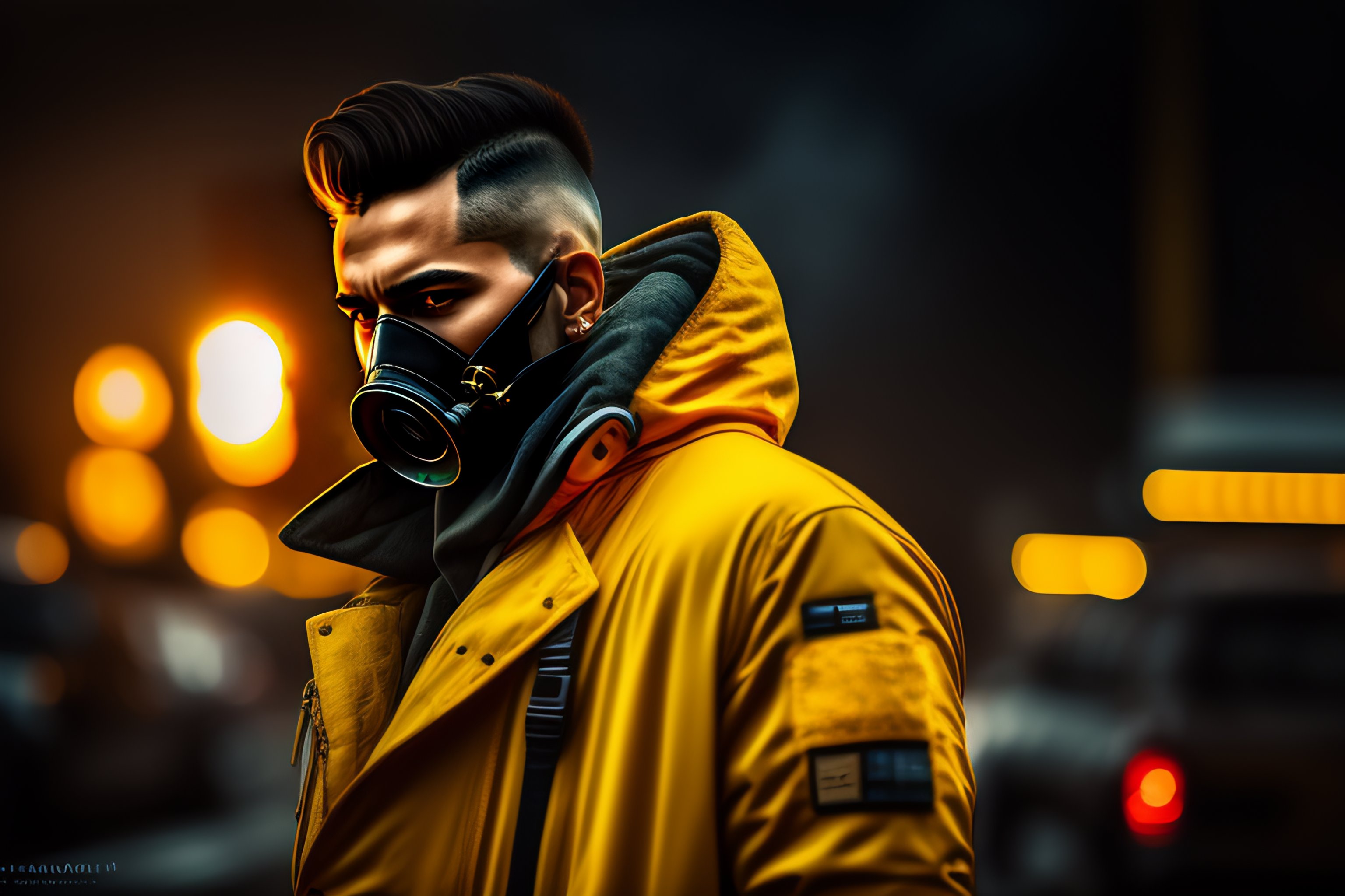 Lexica - A stunning interpretation of a man wearing a yellow gaskmask ...