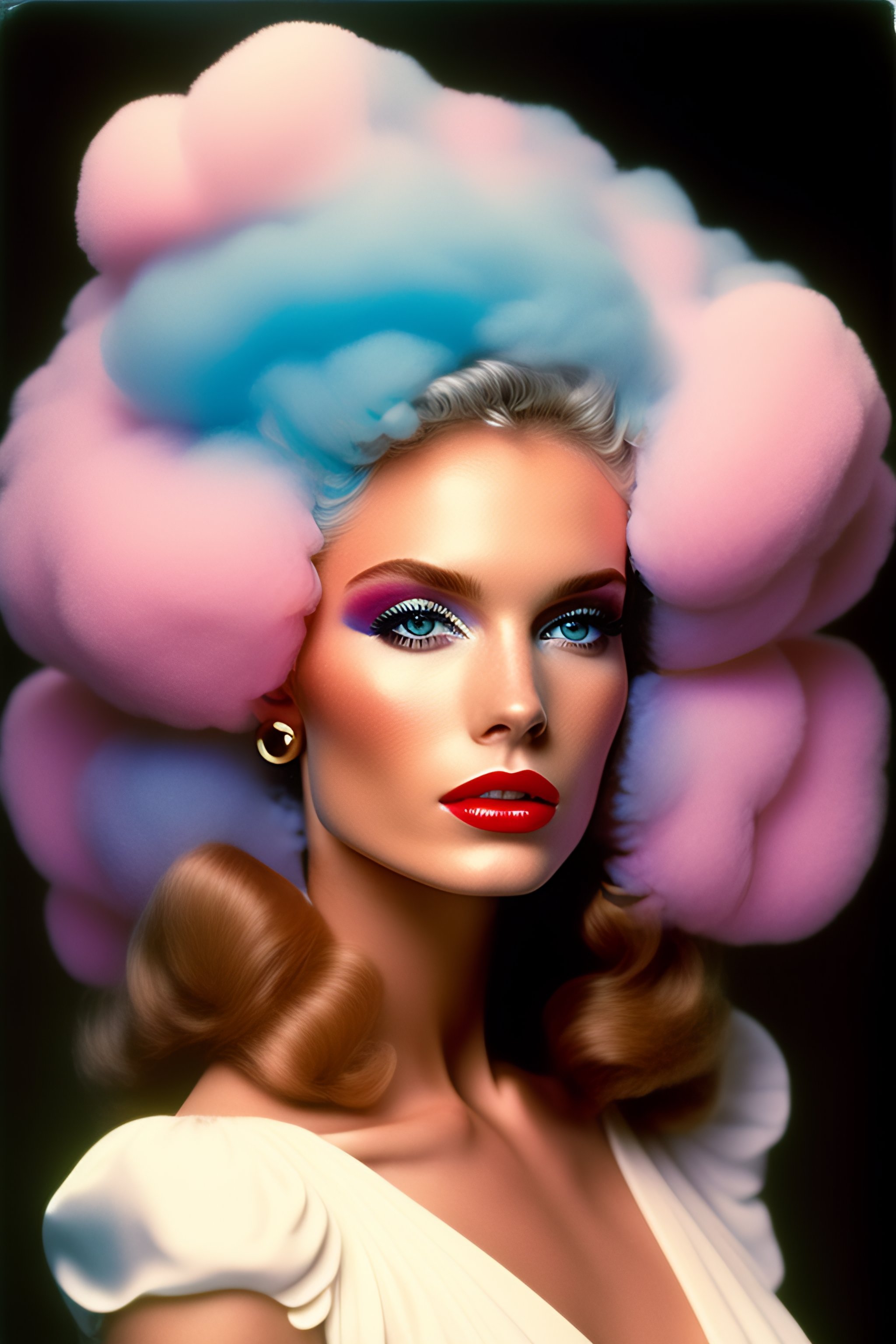 Lexica - Model with head covered in big fluffy cotton candy cloud ...