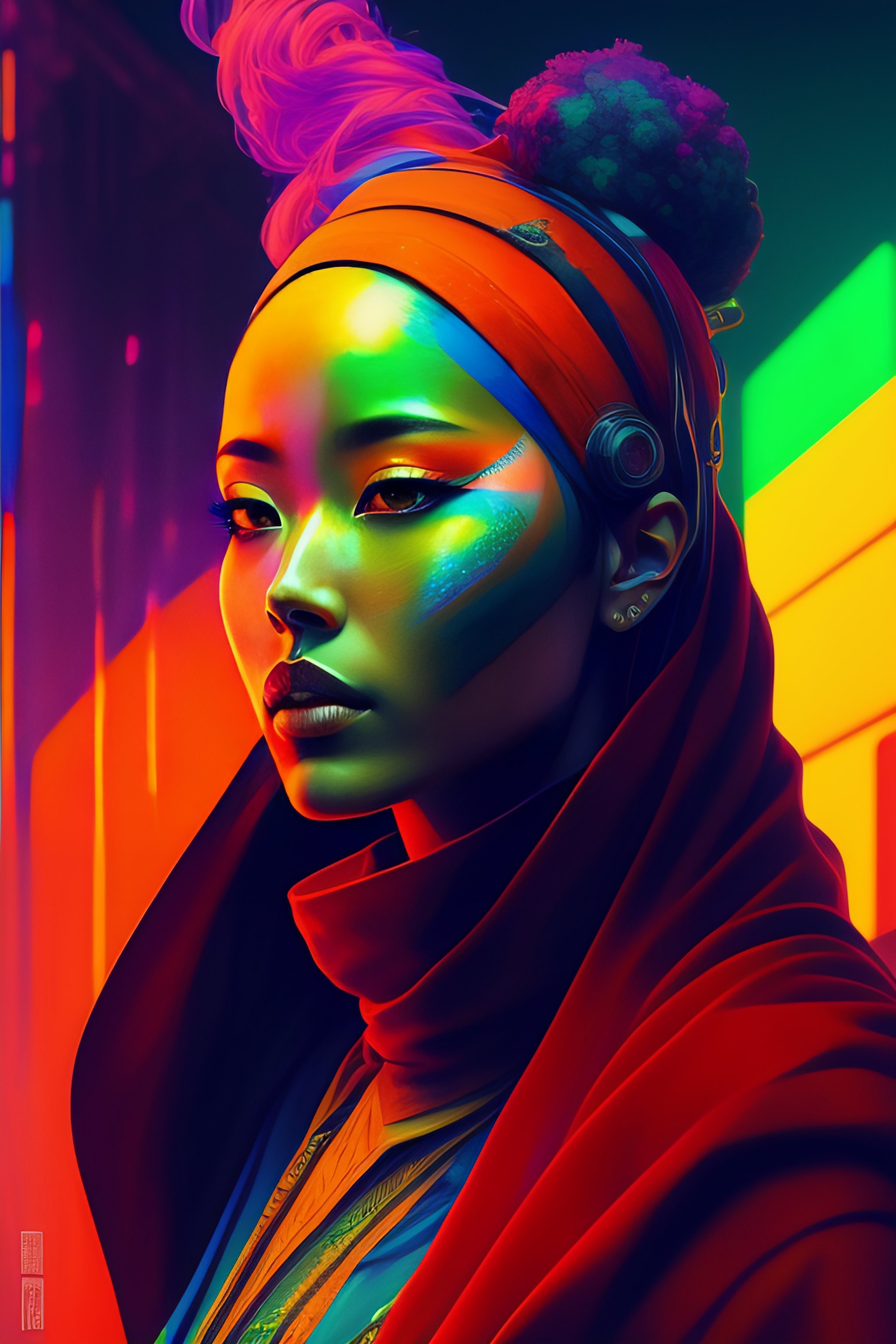 Lexica - Vibrant complimentary color portrait of symmetrical face ...